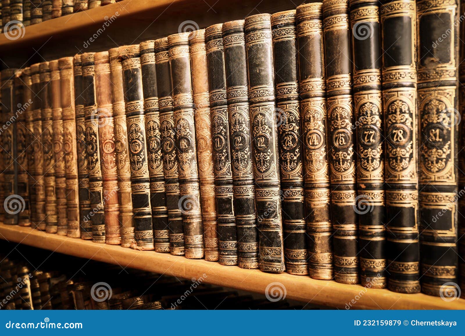 Collection of Old Books on Shelf in Library Stock Image - Image of ...