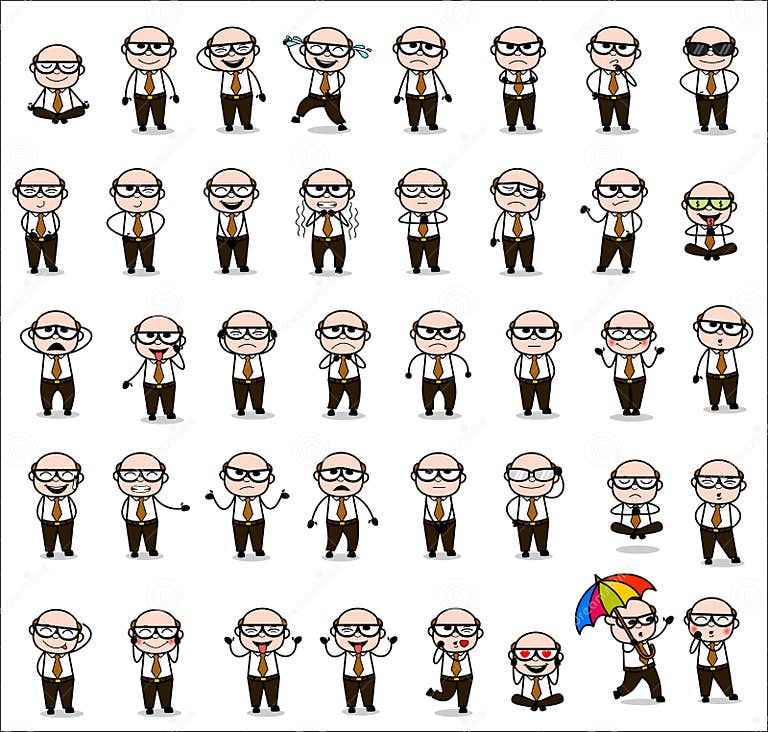 Collection of Old Boss Poses - Set of Concepts Vector Illustrations ...