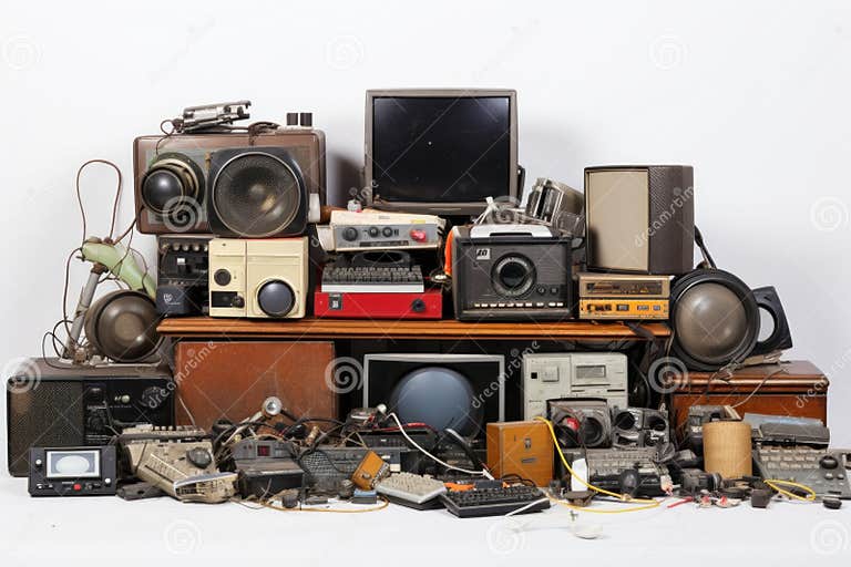 Collection of Old, Broken and Obsolete Gadgets Stock Image - Image of ...