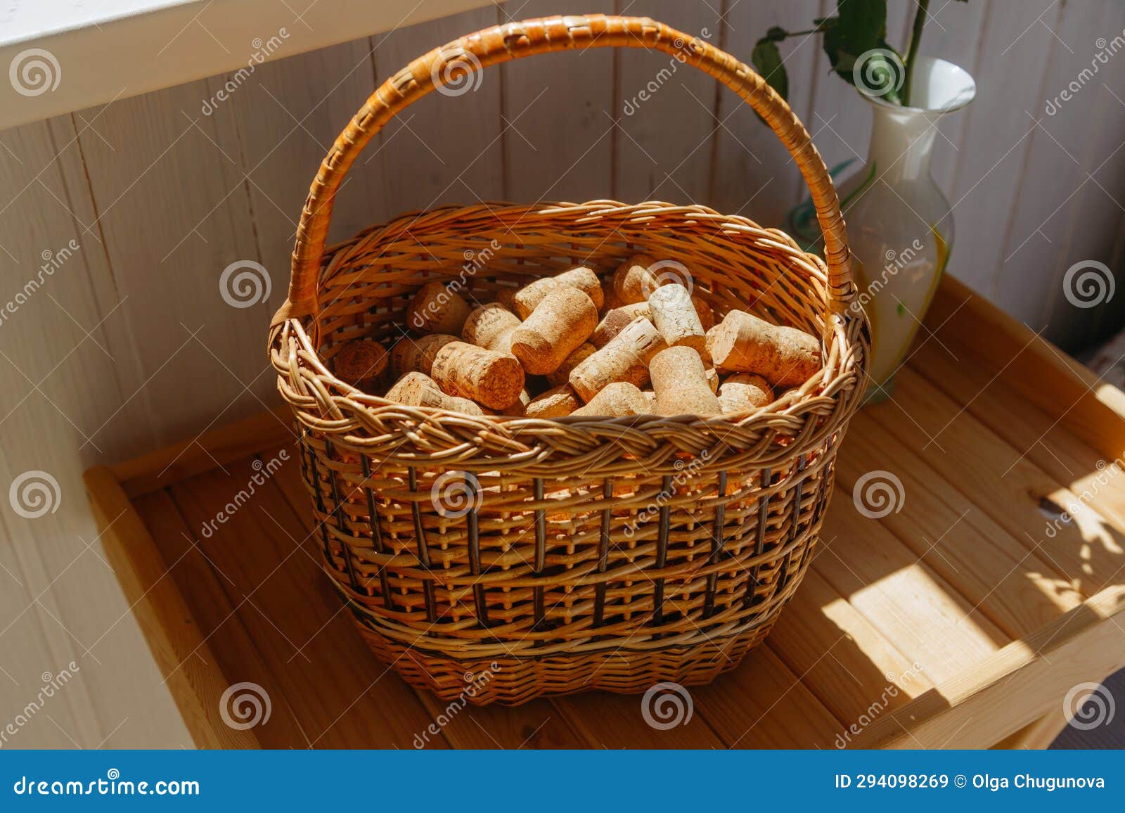 Collection of Old Champagne and Wine Corks in a Wicker Basket Stock ...