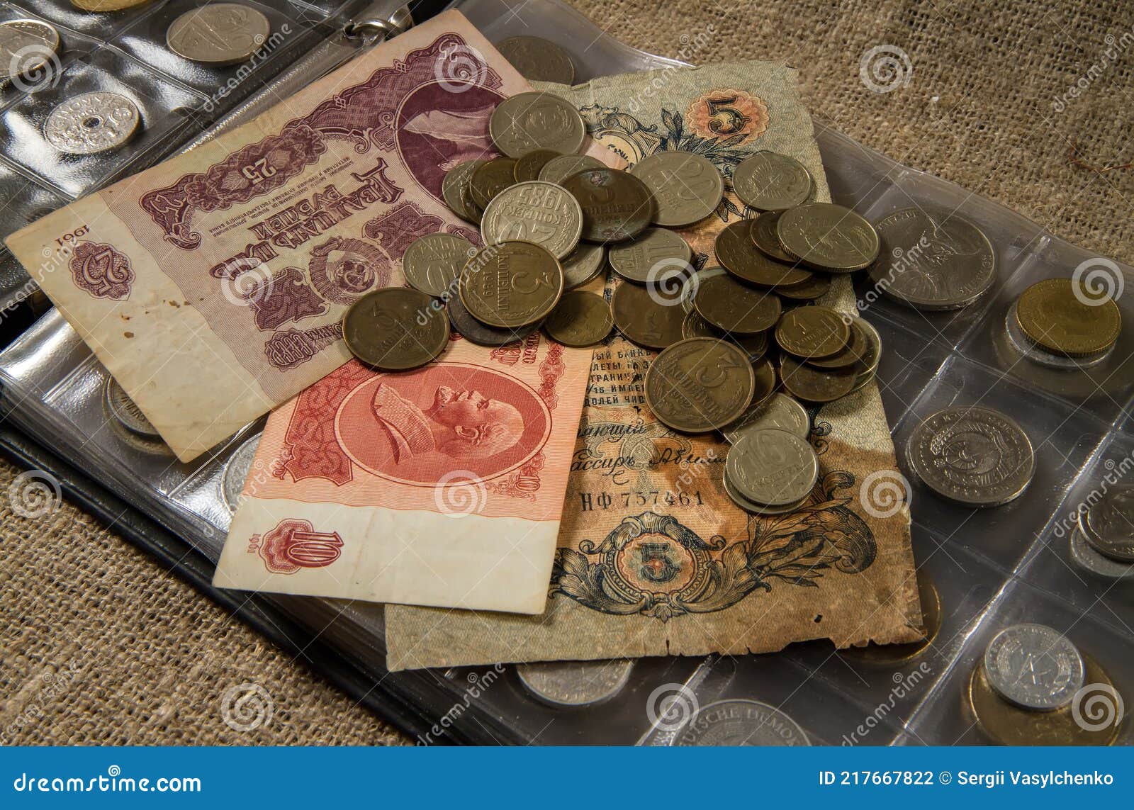 Collection of Old Coins and Banknotes. Stock Photo - Image of times ...