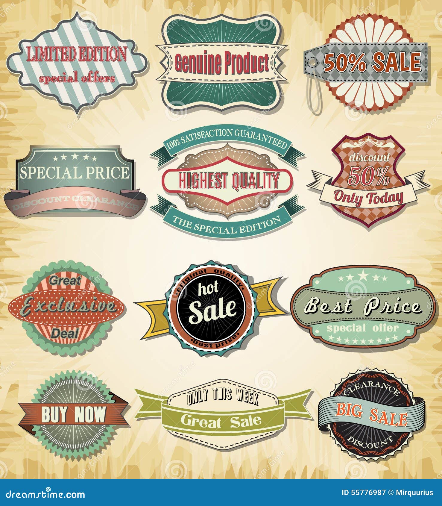 Collection of Old Color Vintage Label for Design Stock Vector ...