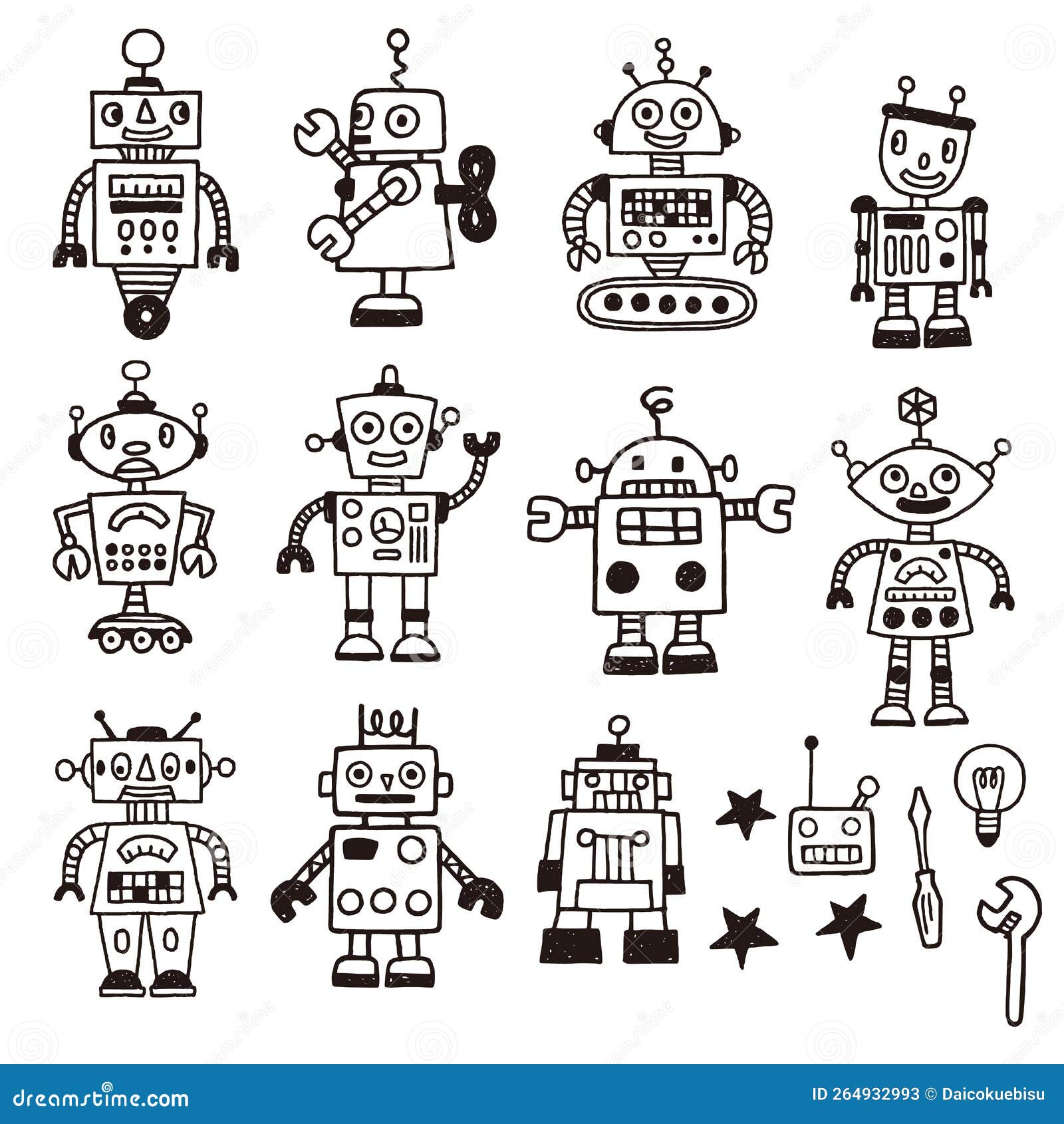 Retro Robot Illustration Material Collection, Stock Vector ...