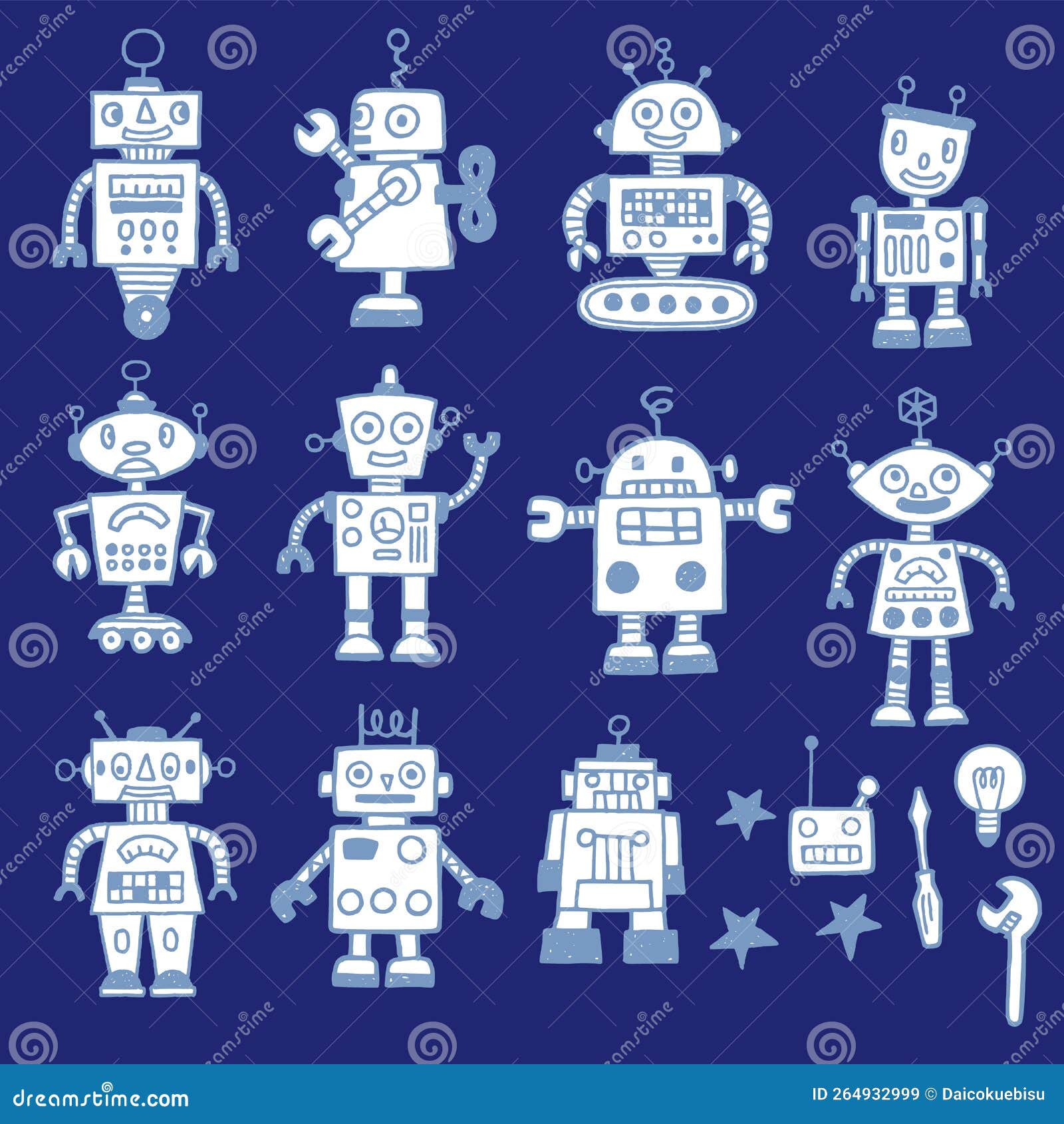Retro Robot Illustration Material Collection, Stock Vector ...