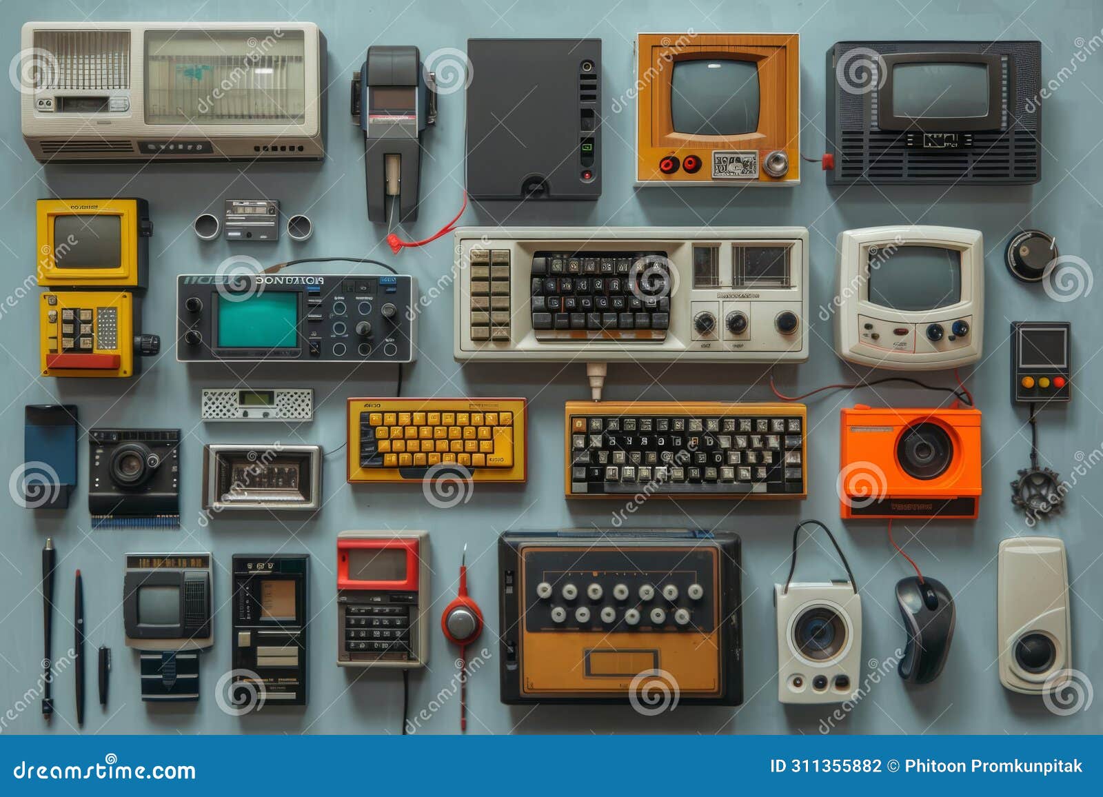 A Collection of Old Electronic Devices, Including a Calculator, a ...