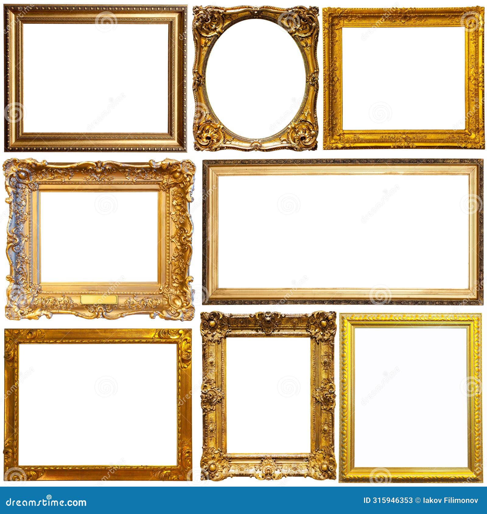 Collection of Old Empty Art Frames in Different Shapes Isolated Stock ...