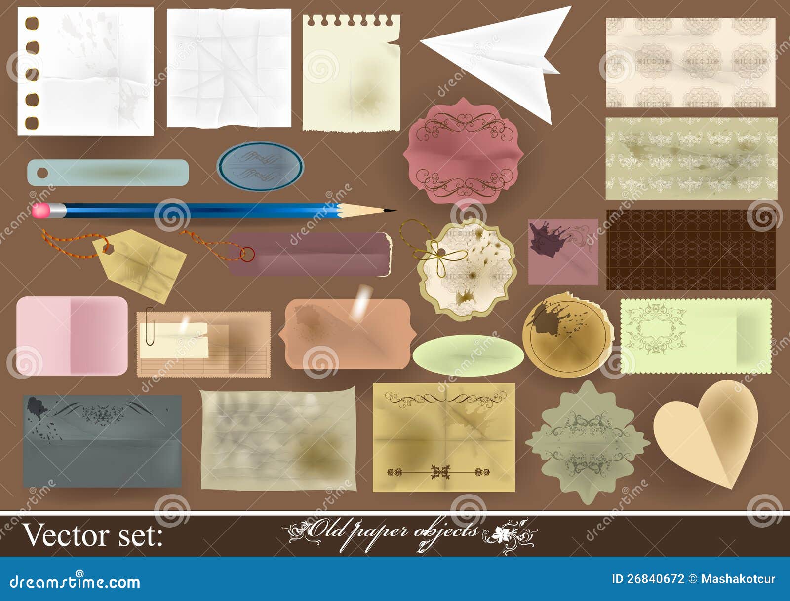Collection of Old Paper Objects for Scrapbooking Stock Vector ...