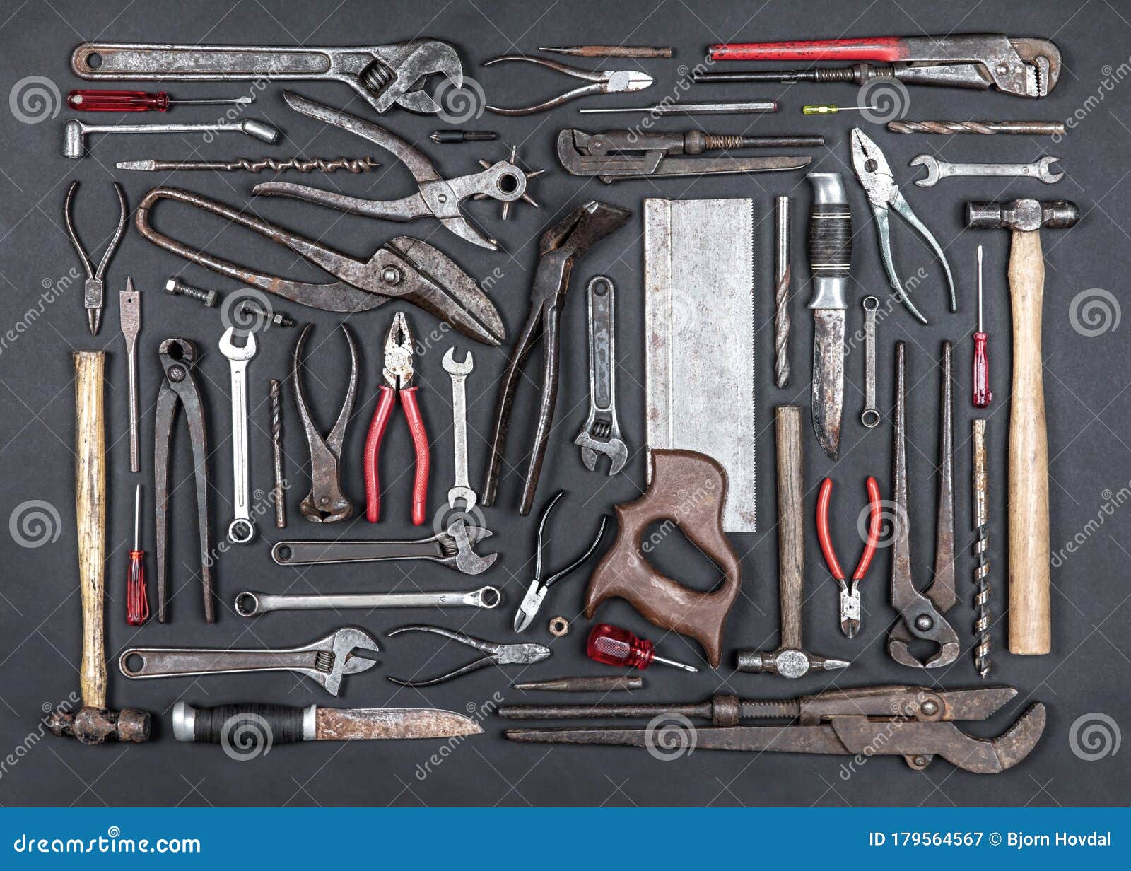 Collection of old tools stock image. Image of selection - 179564567