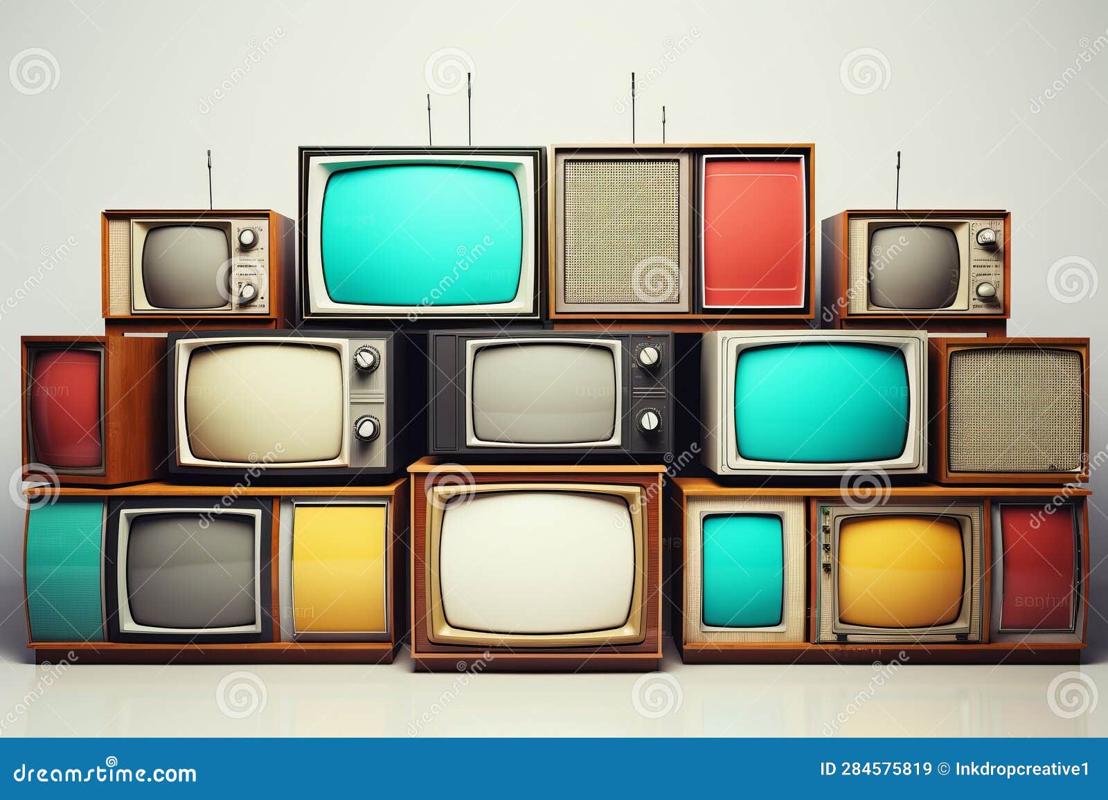 A Collection of Old Vintage Retro Tv Television Sets in a Stack Stock ...