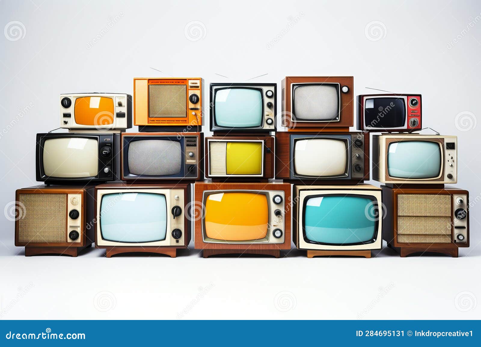 A Collection of Old Vintage Retro Tv Television Sets in a Stack Stock ...