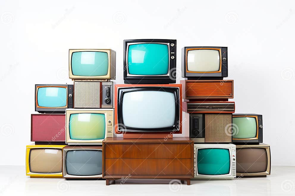 A Collection of Old Vintage Retro Tv Television Sets in a Stack Stock ...