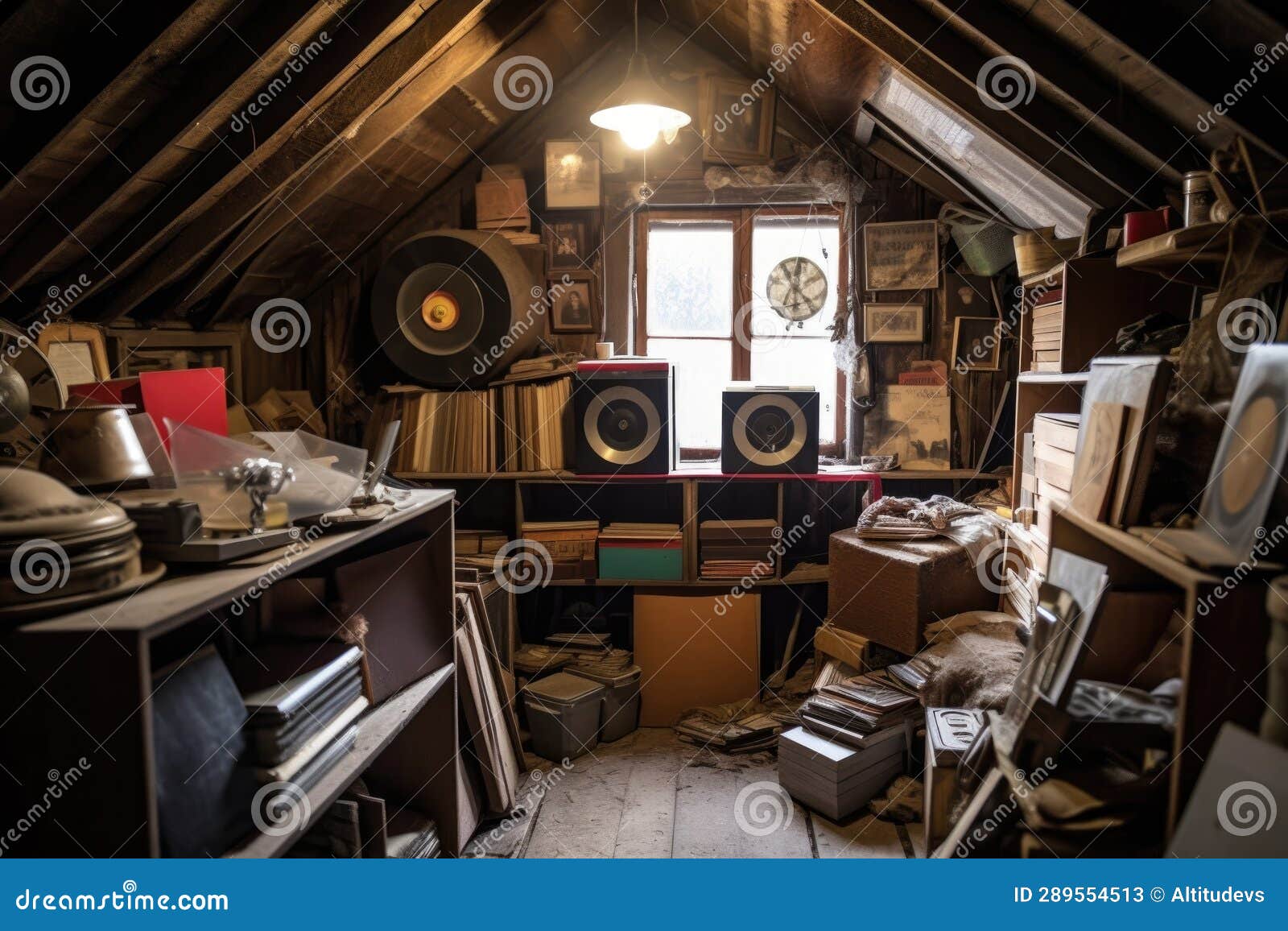 Collection of Old Vinyl Records in a Dusty Attic Corner Stock ...