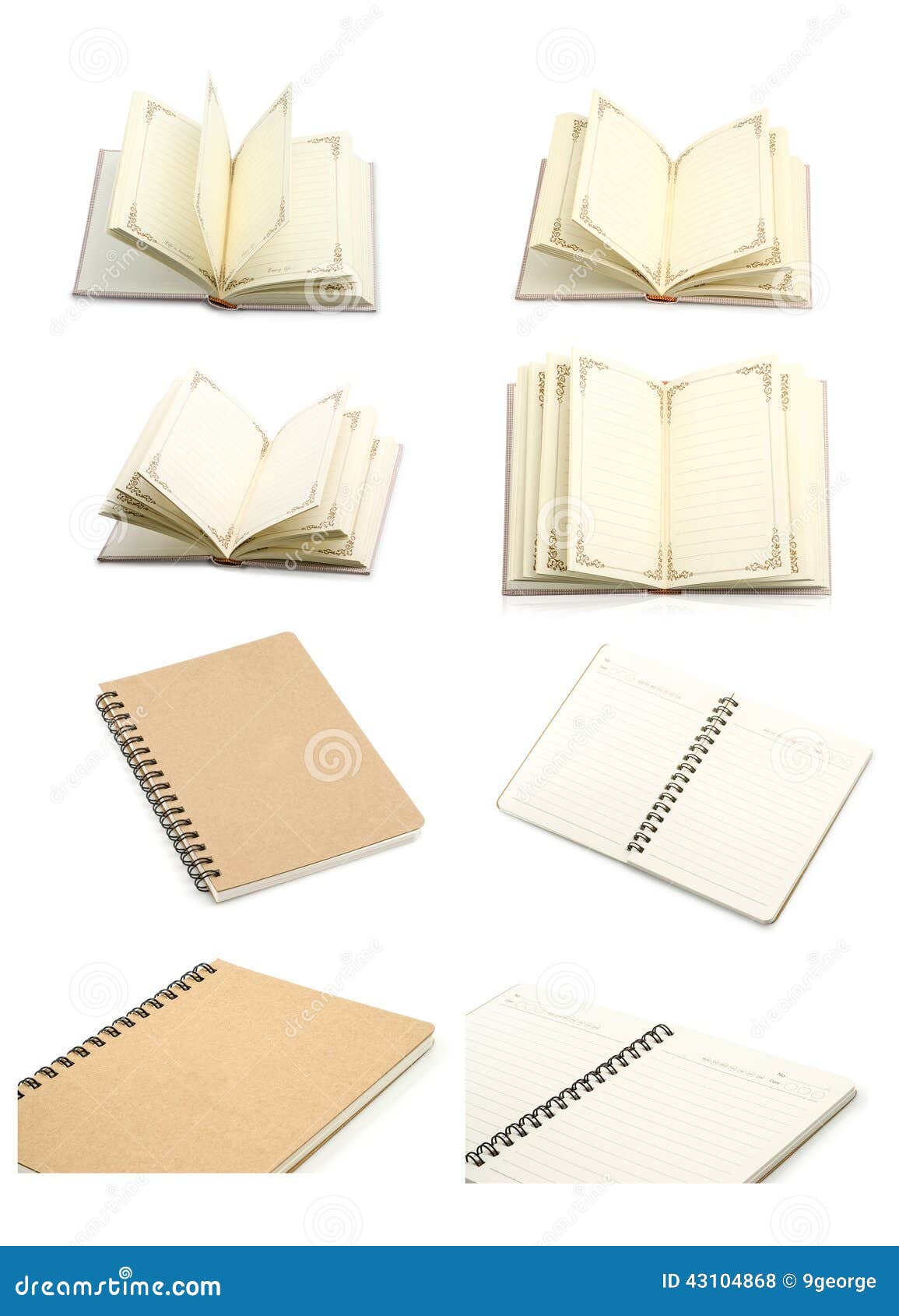 Collection of Open Notebook- Blank Pages on White. Stock Photo - Image ...