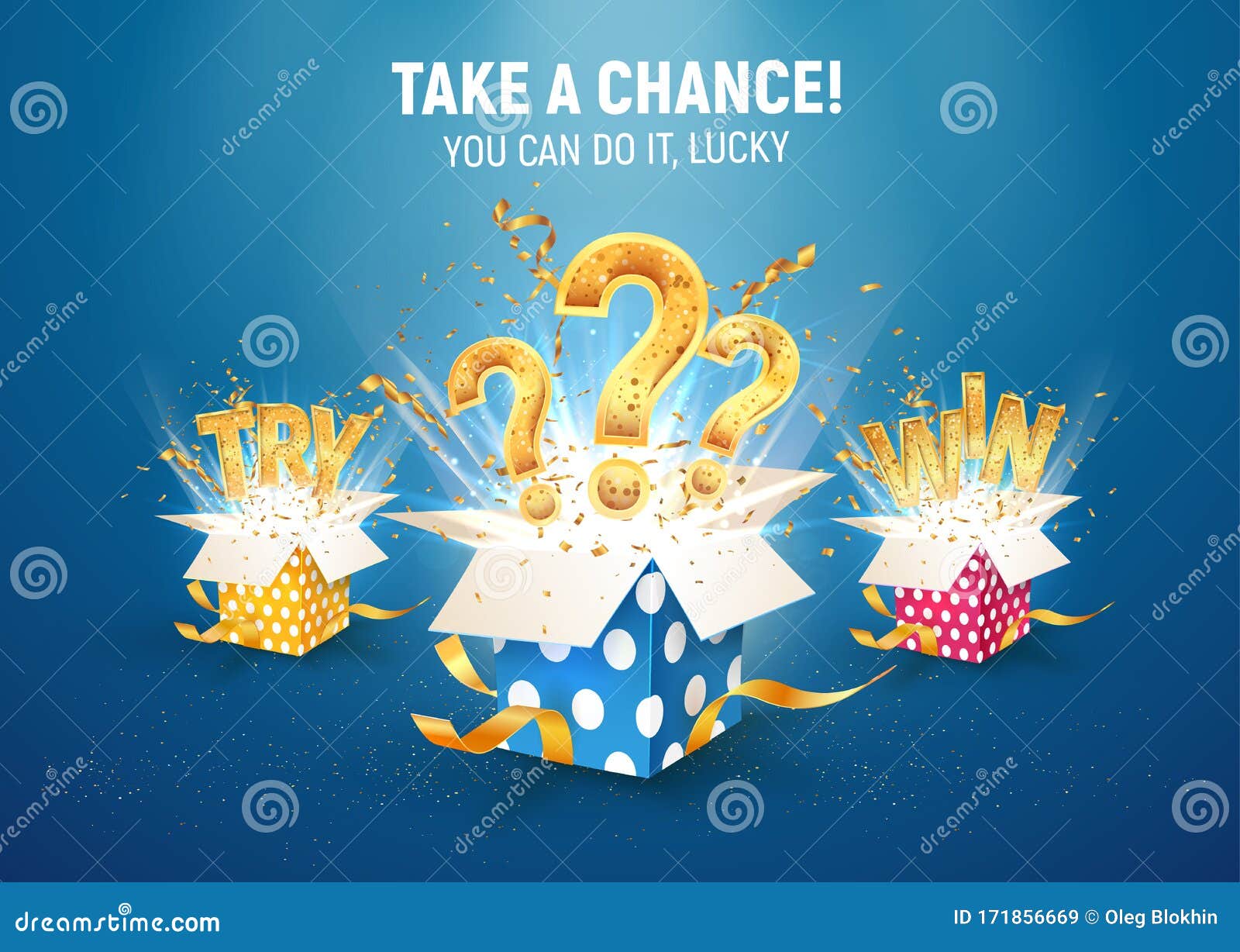 Open Textured Blue Box With Confetti Explosion Inside And Giveaway Gold ...