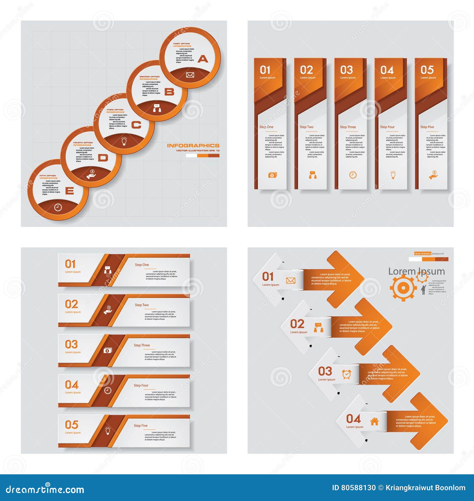 Collection of 4 Orange Color Template/graphic or Website Layout. Vector ...