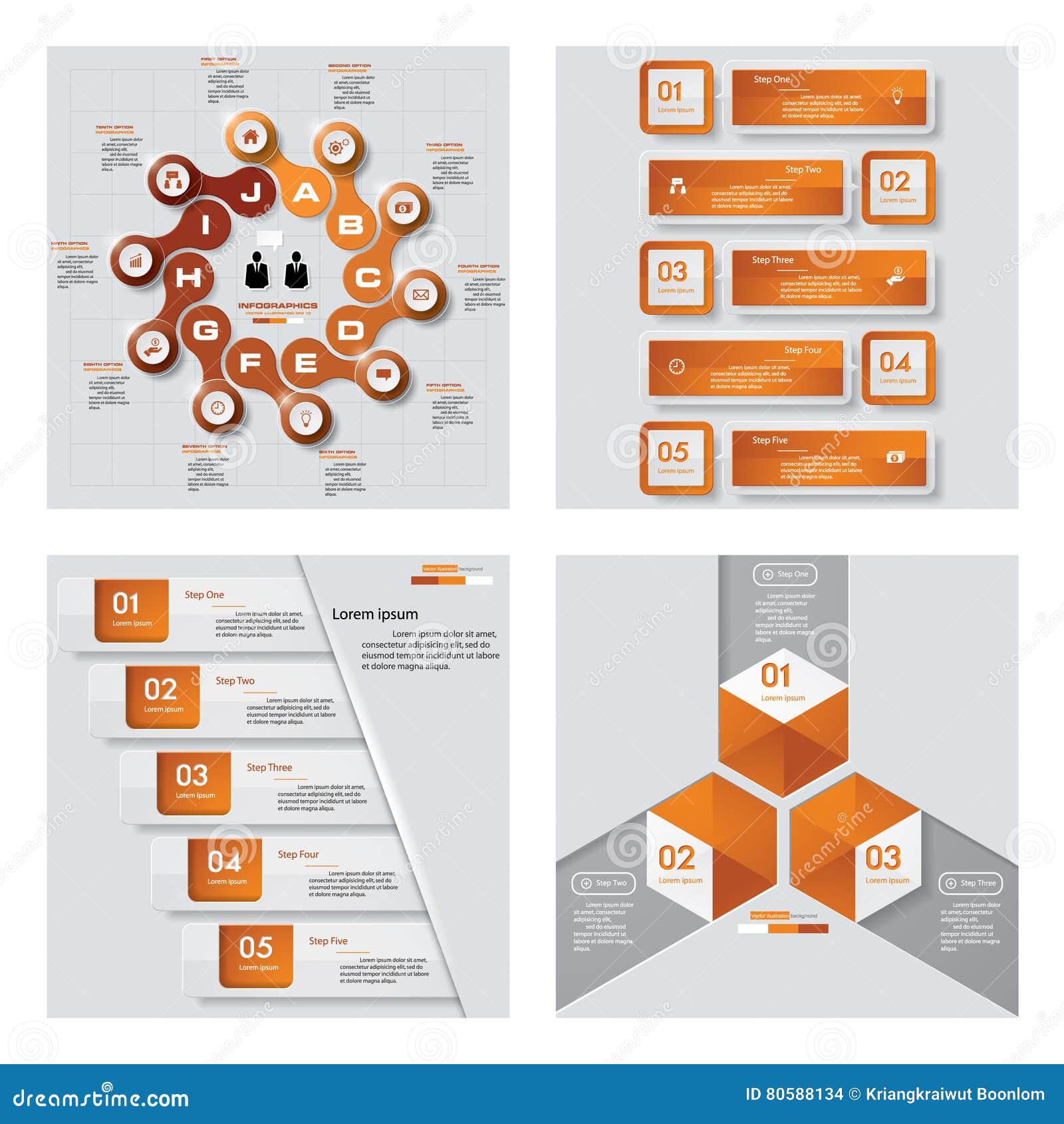 Collection of 4 Orange Color Template/graphic or Website Layout. Vector ...