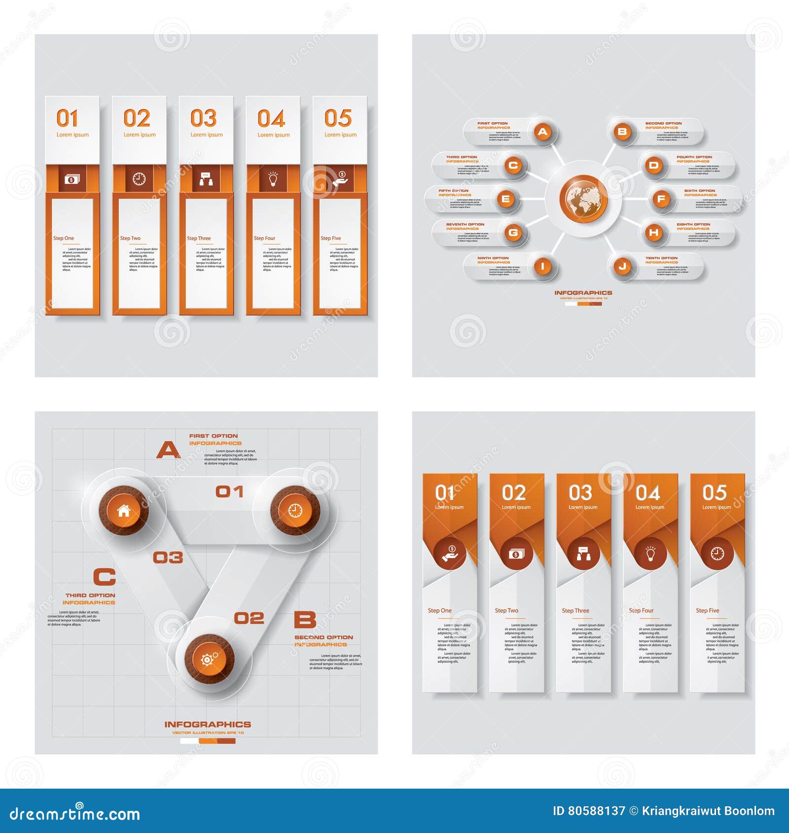 Collection of 4 Orange Color Template/graphic or Website Layout. Vector ...