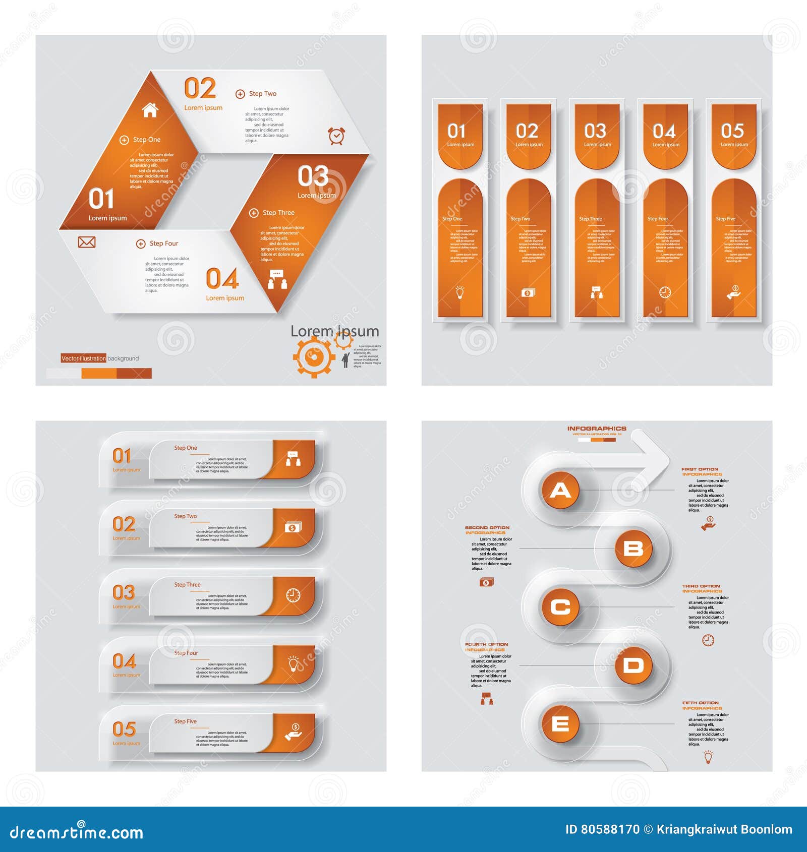 Collection of 4 Orange Color Template/graphic or Website Layout. Vector ...