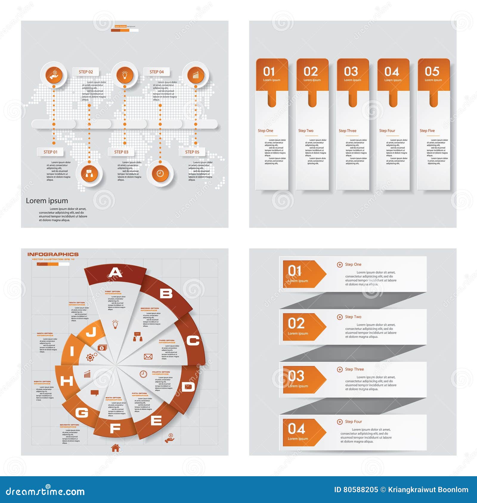 Collection of 4 Orange Color Template/graphic or Website Layout. Vector ...