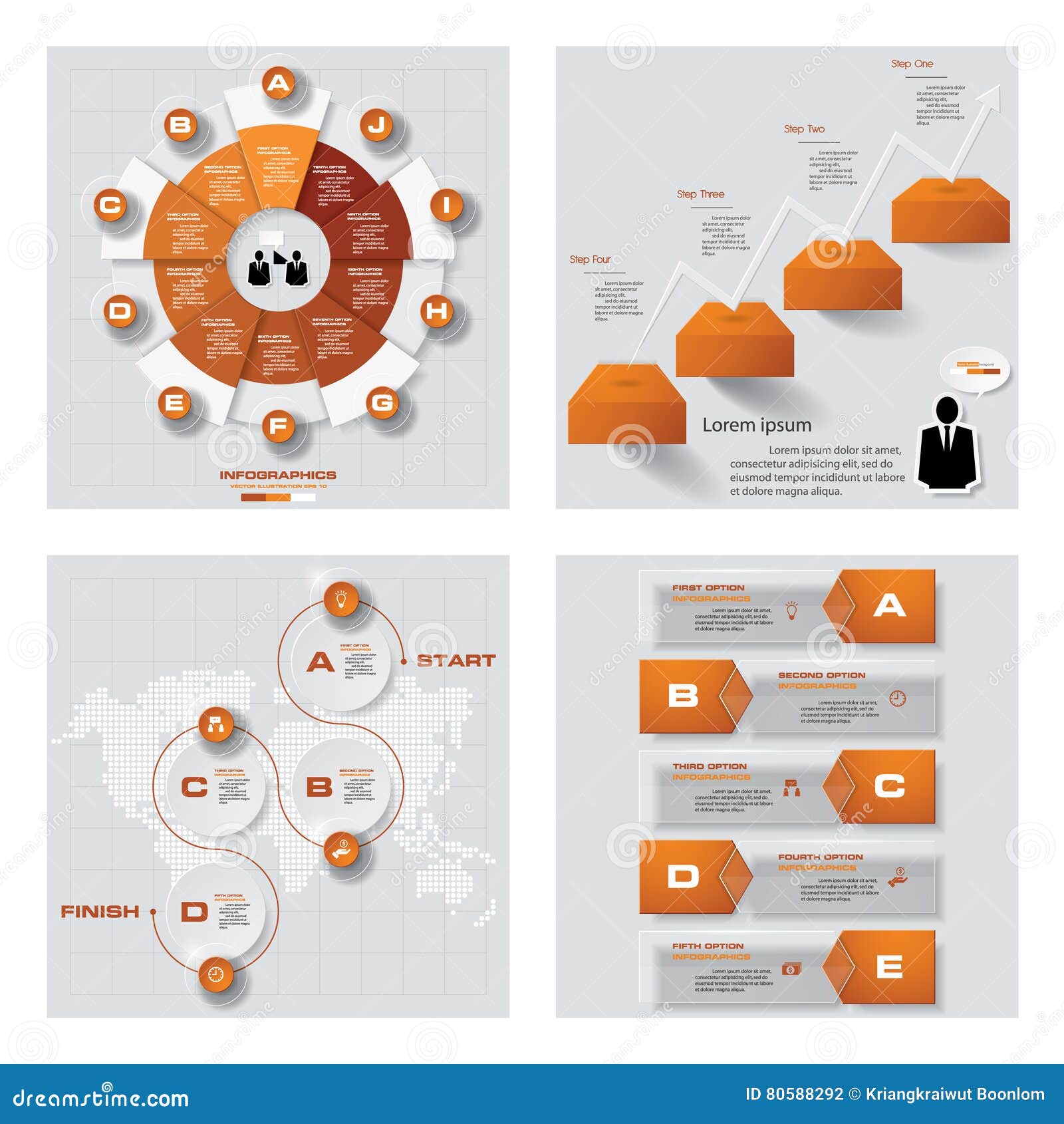 Collection of 4 Orange Color Template/graphic or Website Layout. Vector ...