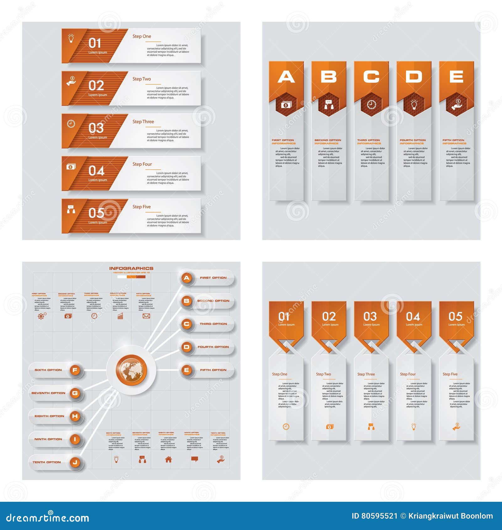 Collection of 4 Orange Color Template/graphic or Website Layout. Vector ...