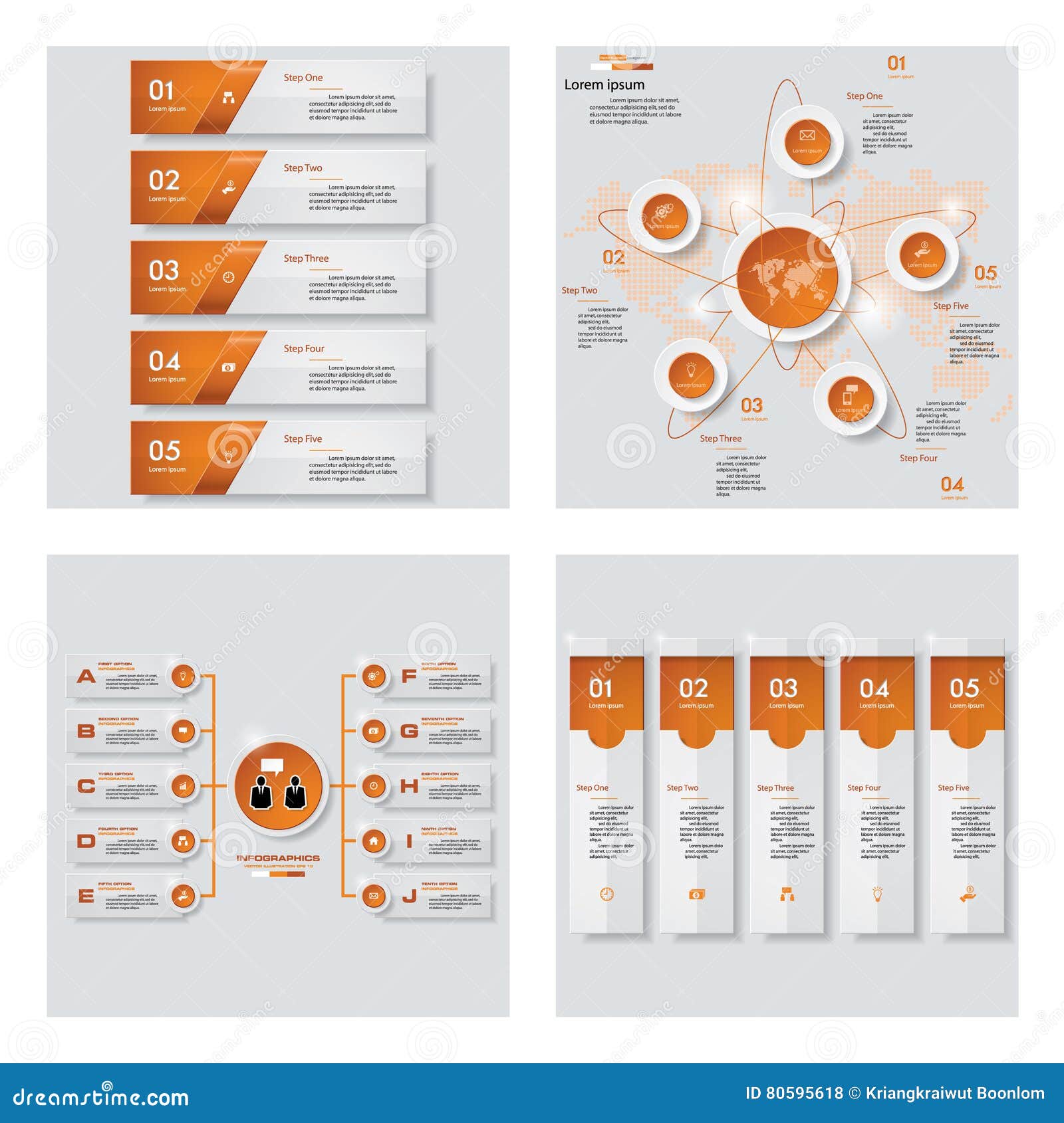 Collection of 4 Orange Color Template/graphic or Website Layout. Vector ...