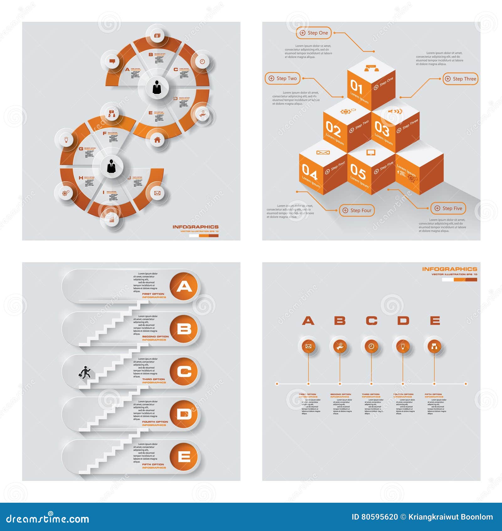 Collection of 4 Orange Color Template/graphic or Website Layout. Vector ...