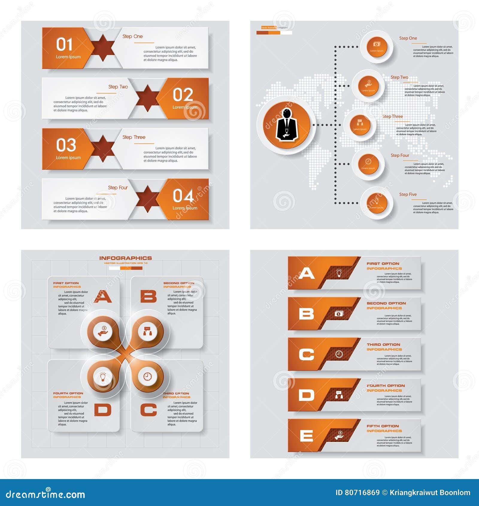 Collection of 4 Orange Color Template/graphic or Website Layout. Vector ...