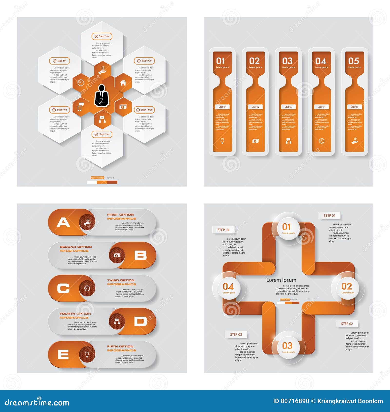 Collection of 4 Orange Color Template/graphic or Website Layout. Vector ...