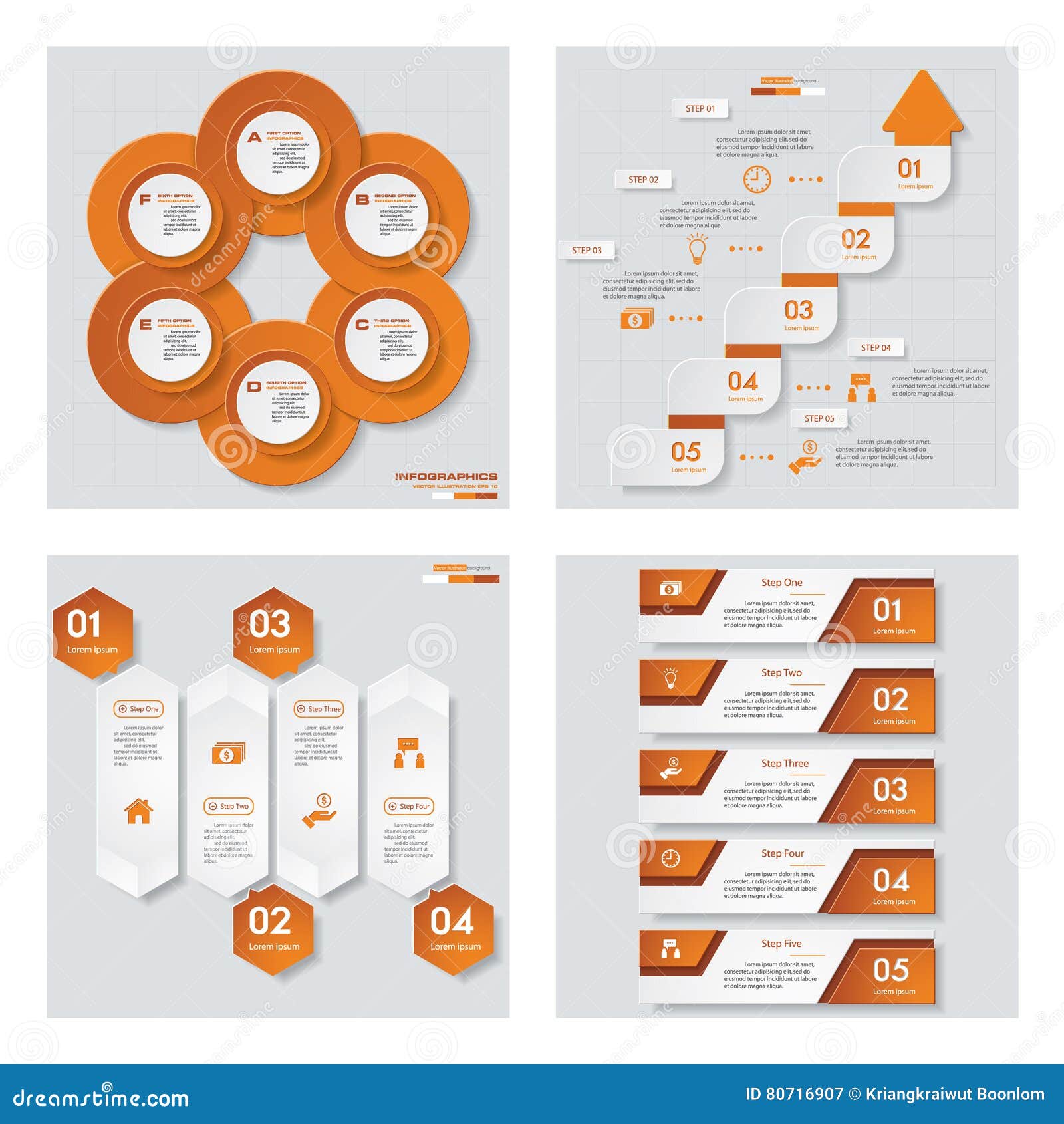 Collection of 4 Orange Color Template/graphic or Website Layout. Vector ...