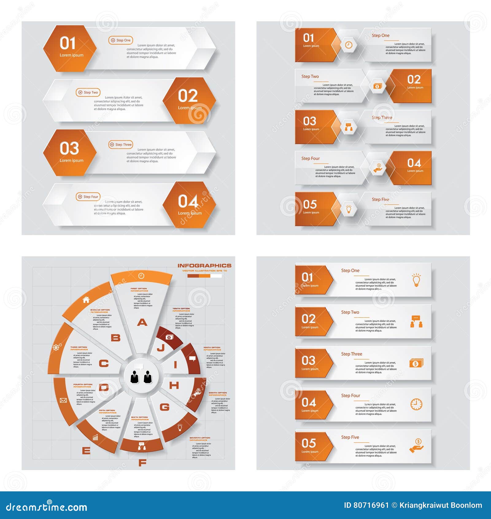 Collection of 4 Orange Color Template/graphic or Website Layout. Vector ...