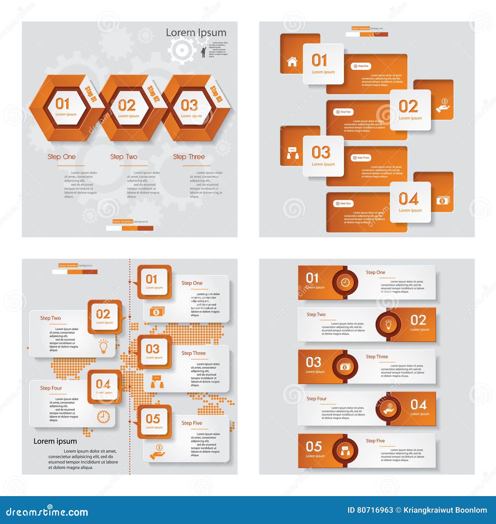 Collection of 4 Orange Color Template/graphic or Website Layout. Vector ...