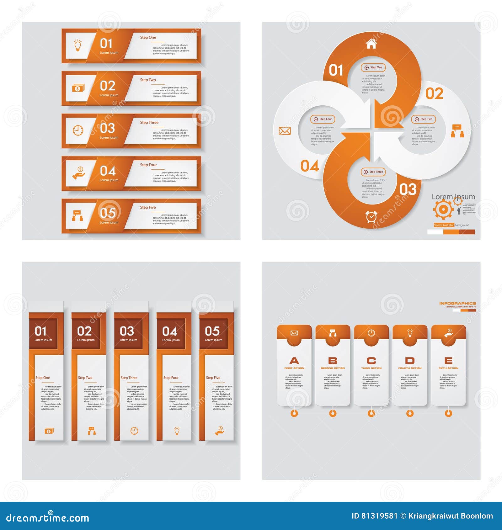 Collection of 4 Orange Color Template/graphic or Website Layout. Vector ...