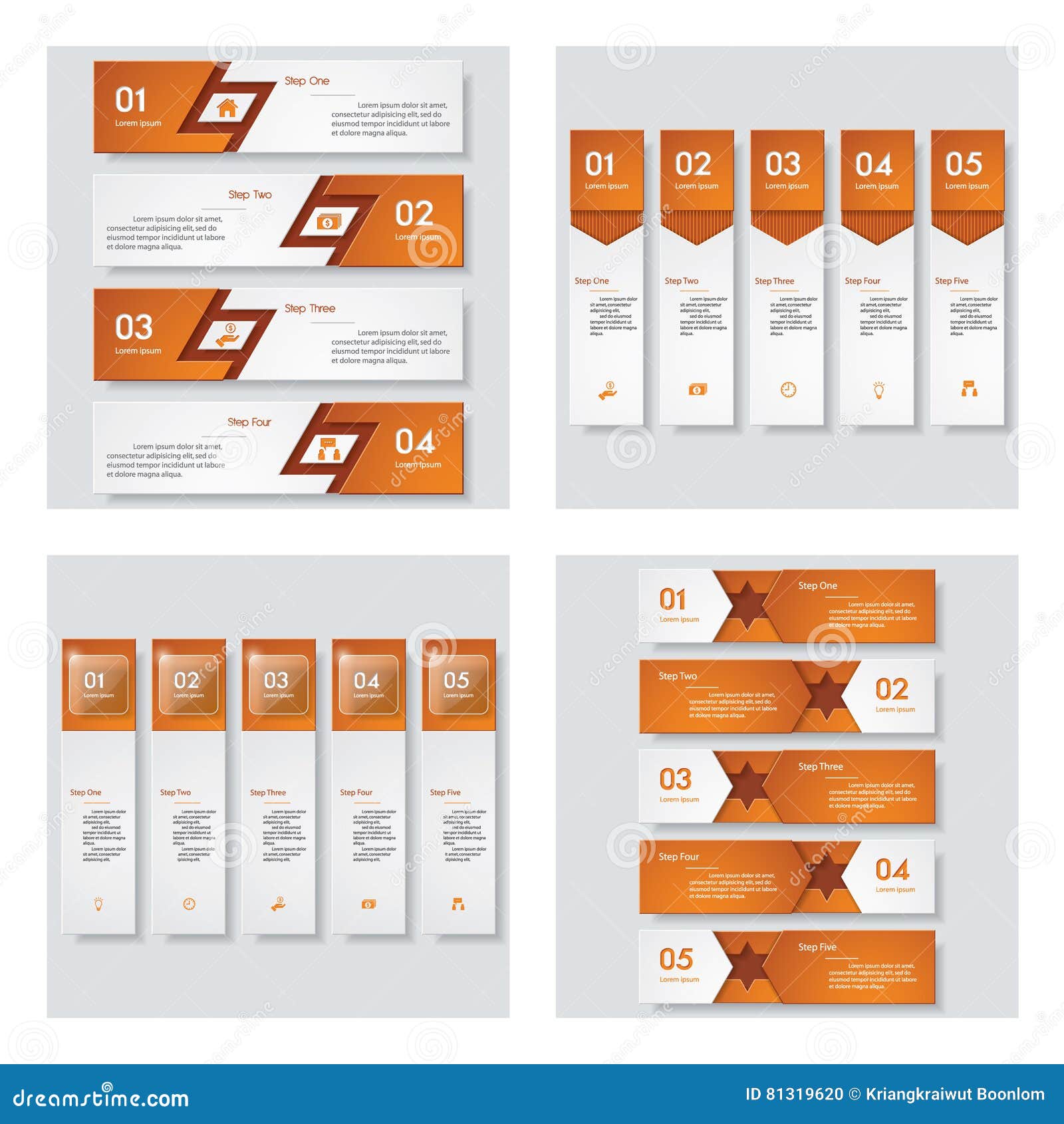 Collection of 4 Orange Color Template/graphic or Website Layout. Vector ...