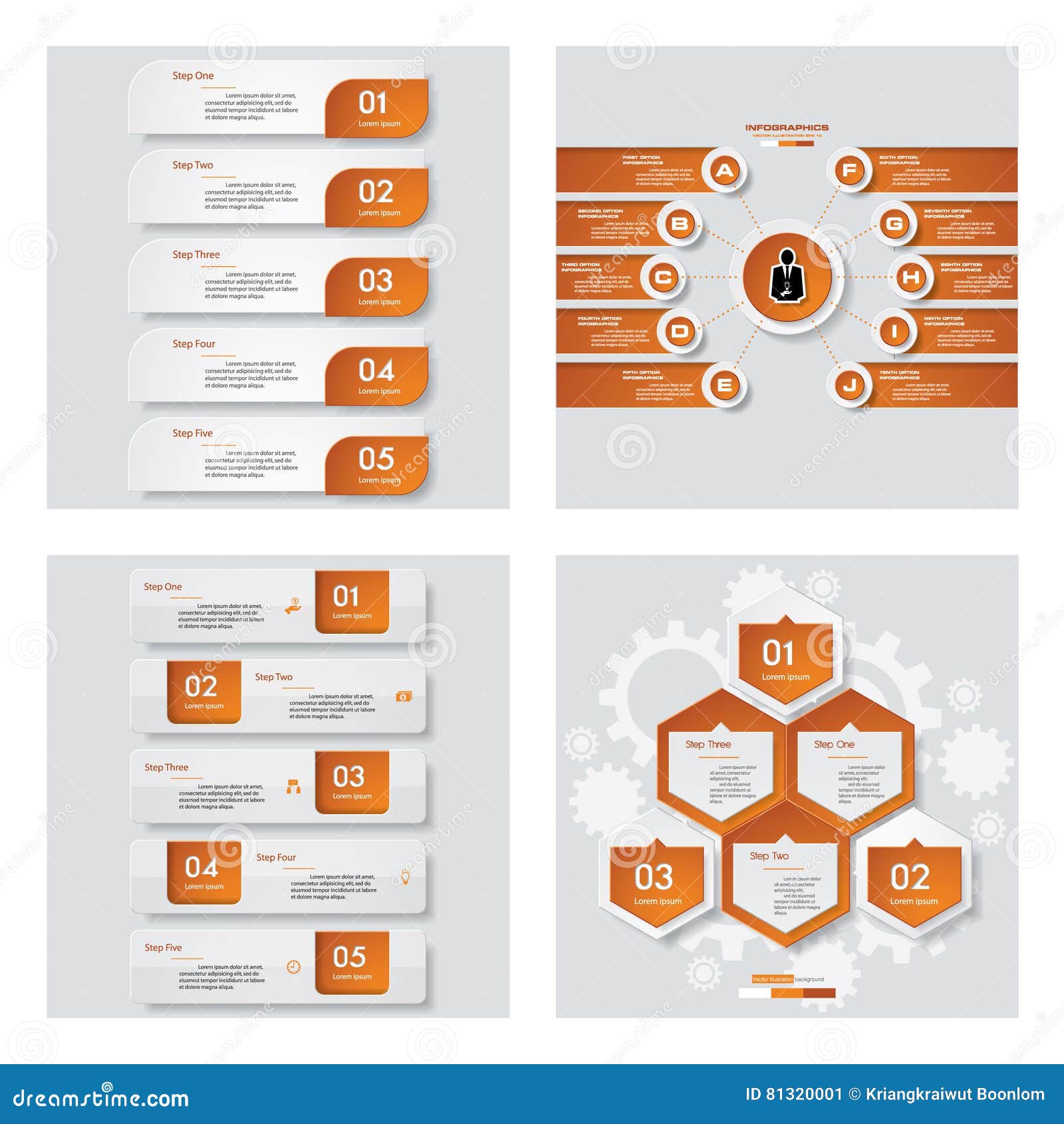 Collection of 4 Orange Color Template/graphic or Website Layout. Vector ...