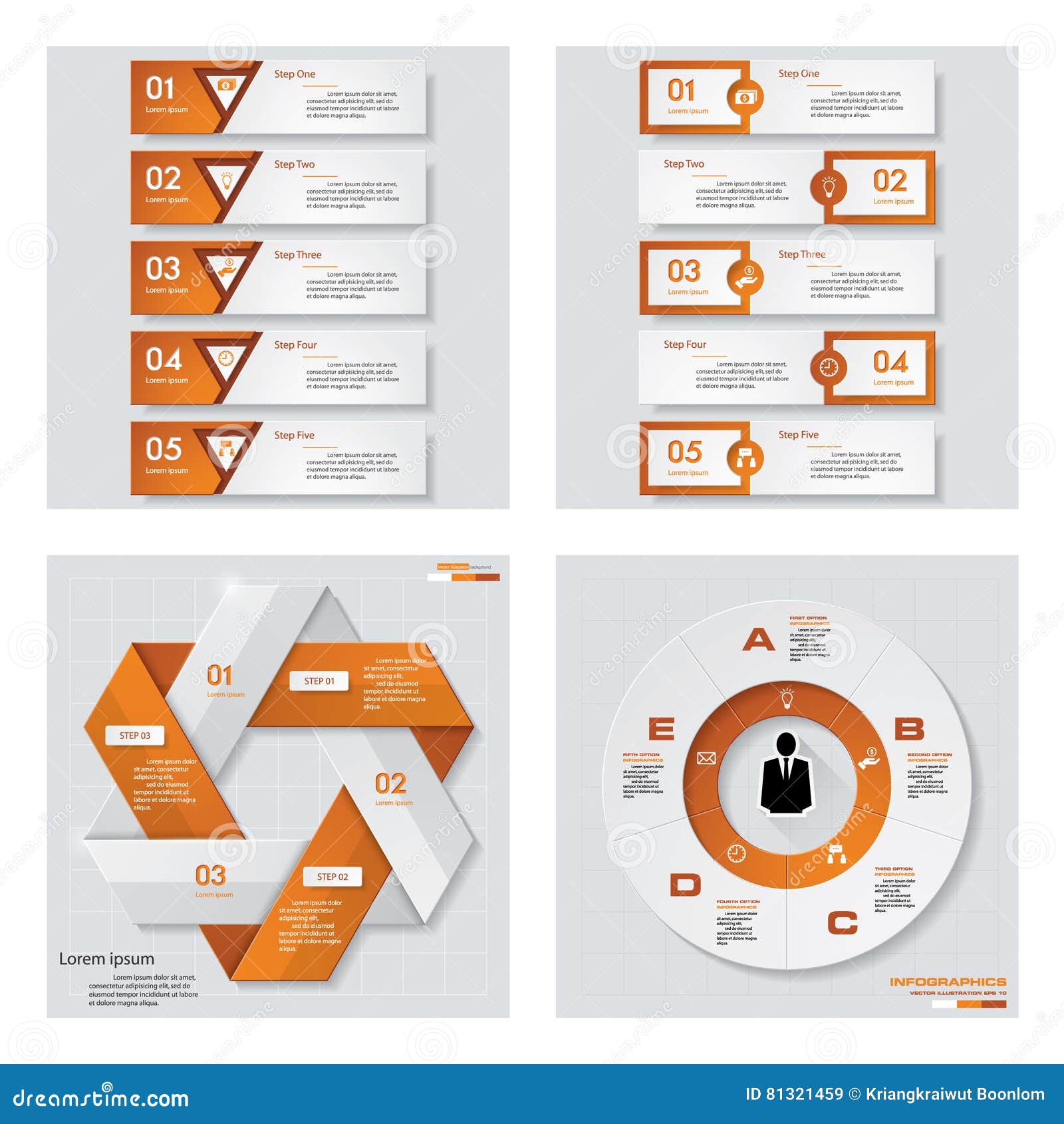 Collection of 4 Orange Color Template/graphic or Website Layout. Vector ...