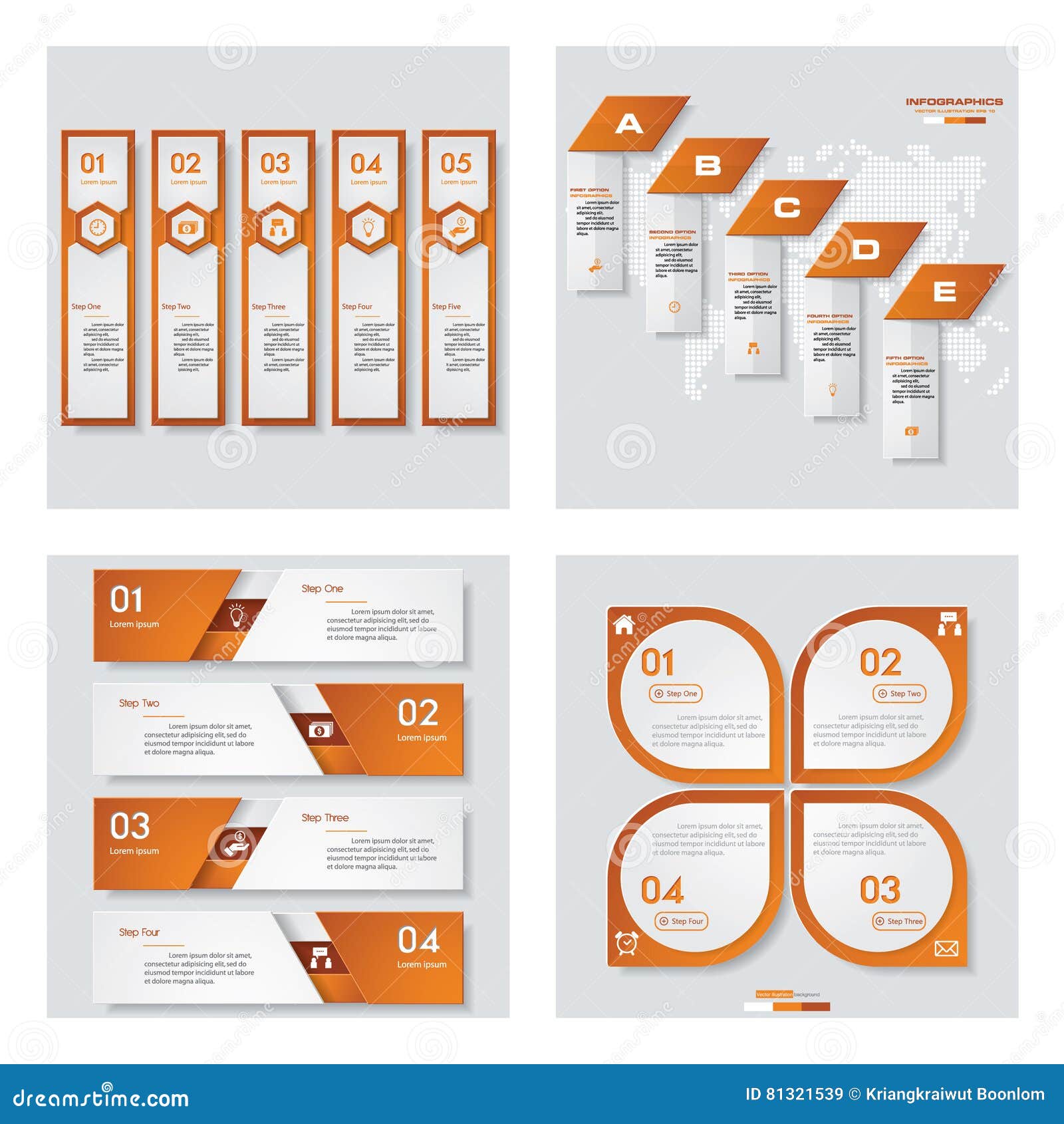 Collection of 4 Orange Color Template/graphic or Website Layout. Vector ...