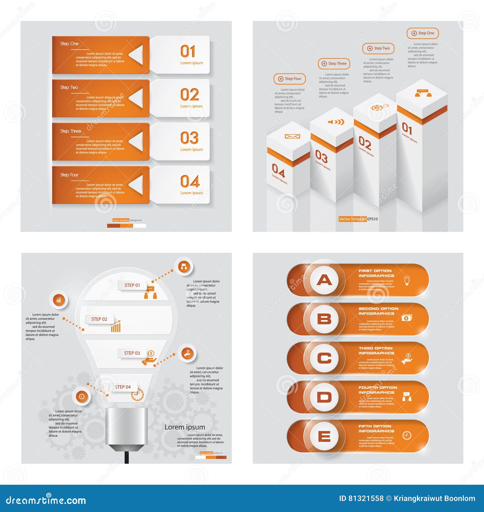 Collection of 4 Orange Color Template/graphic or Website Layout. Vector ...
