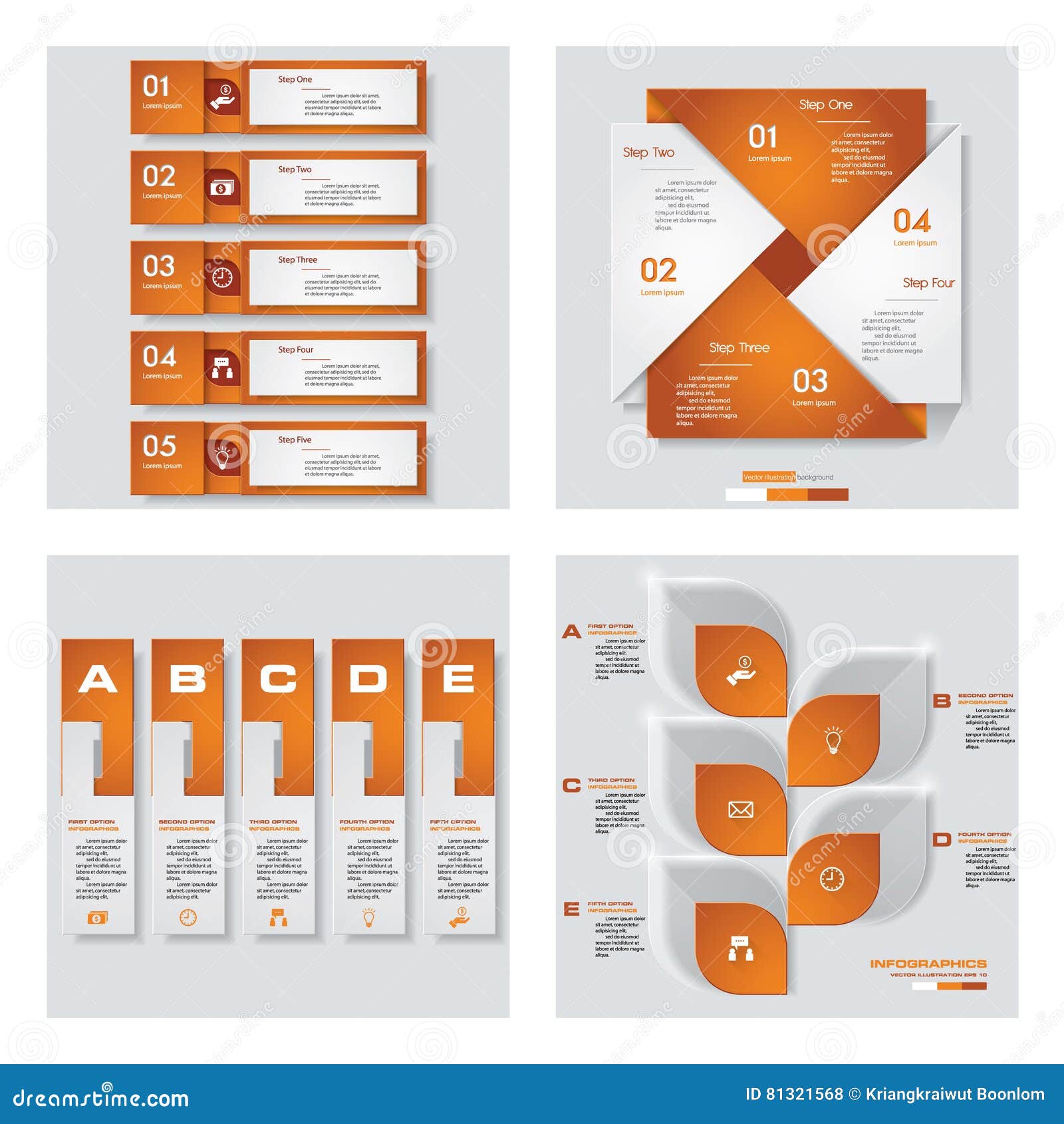 Collection of 4 Orange Color Template/graphic or Website Layout. Vector ...