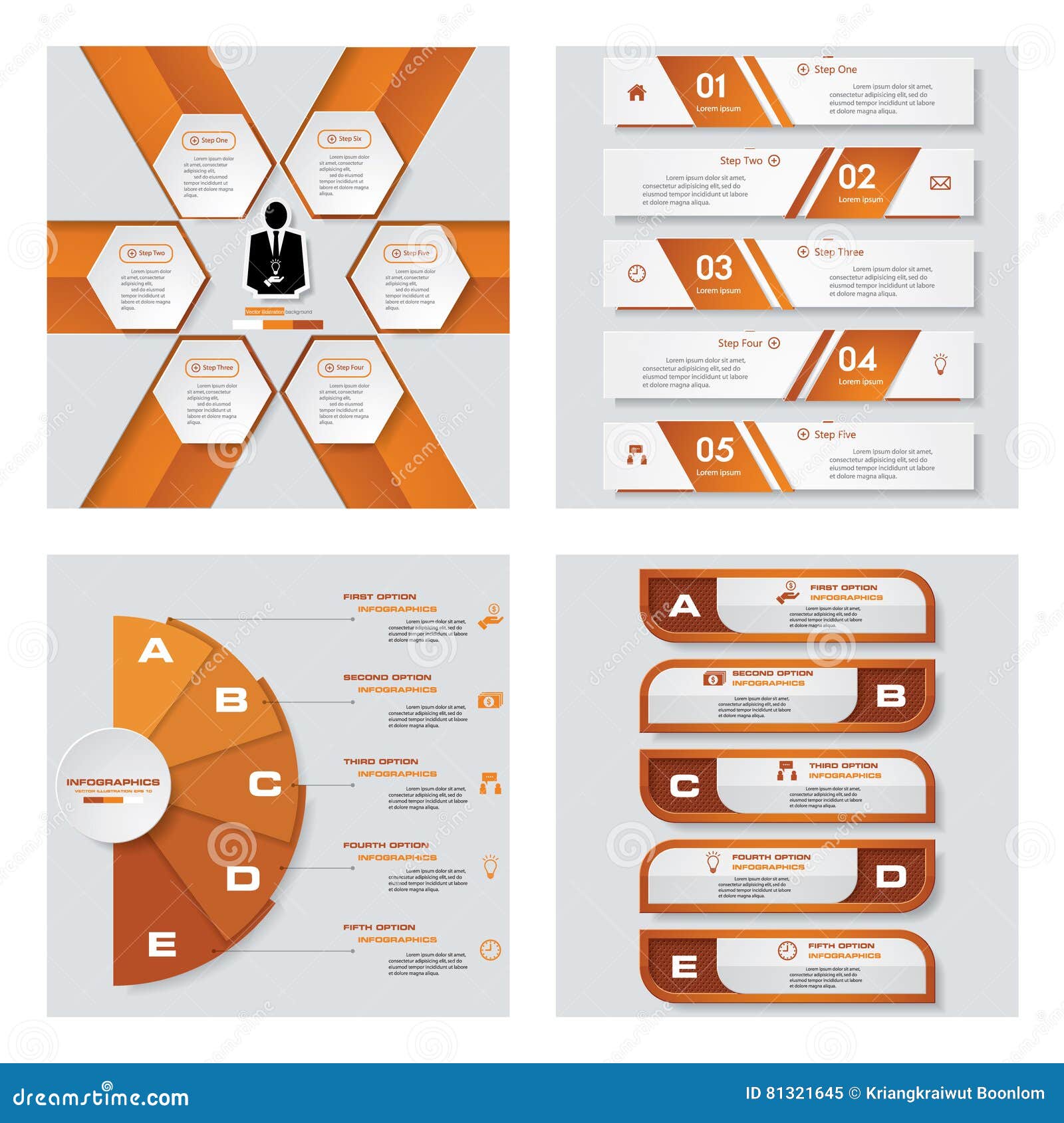 Collection of 4 Orange Color Template/graphic or Website Layout. Vector ...