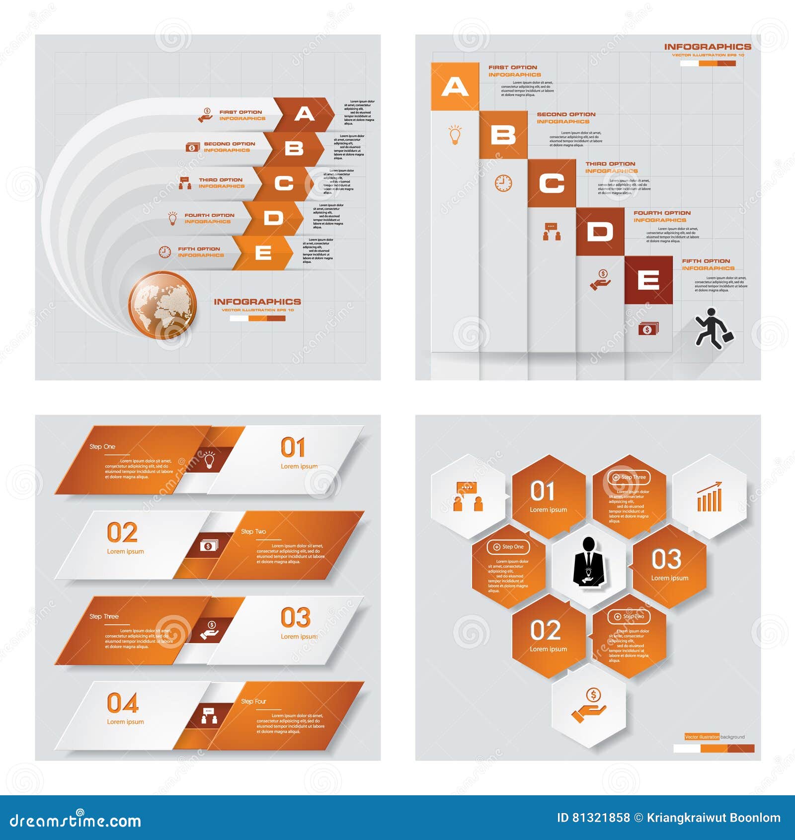 Collection of 4 Orange Color Template/graphic or Website Layout. Vector ...