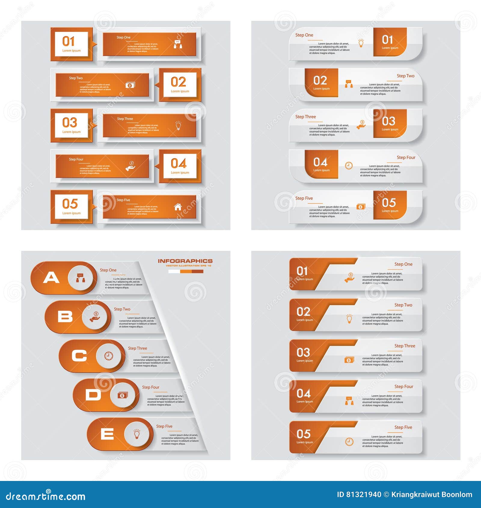Collection of 4 Orange Color Template/graphic or Website Layout. Vector ...