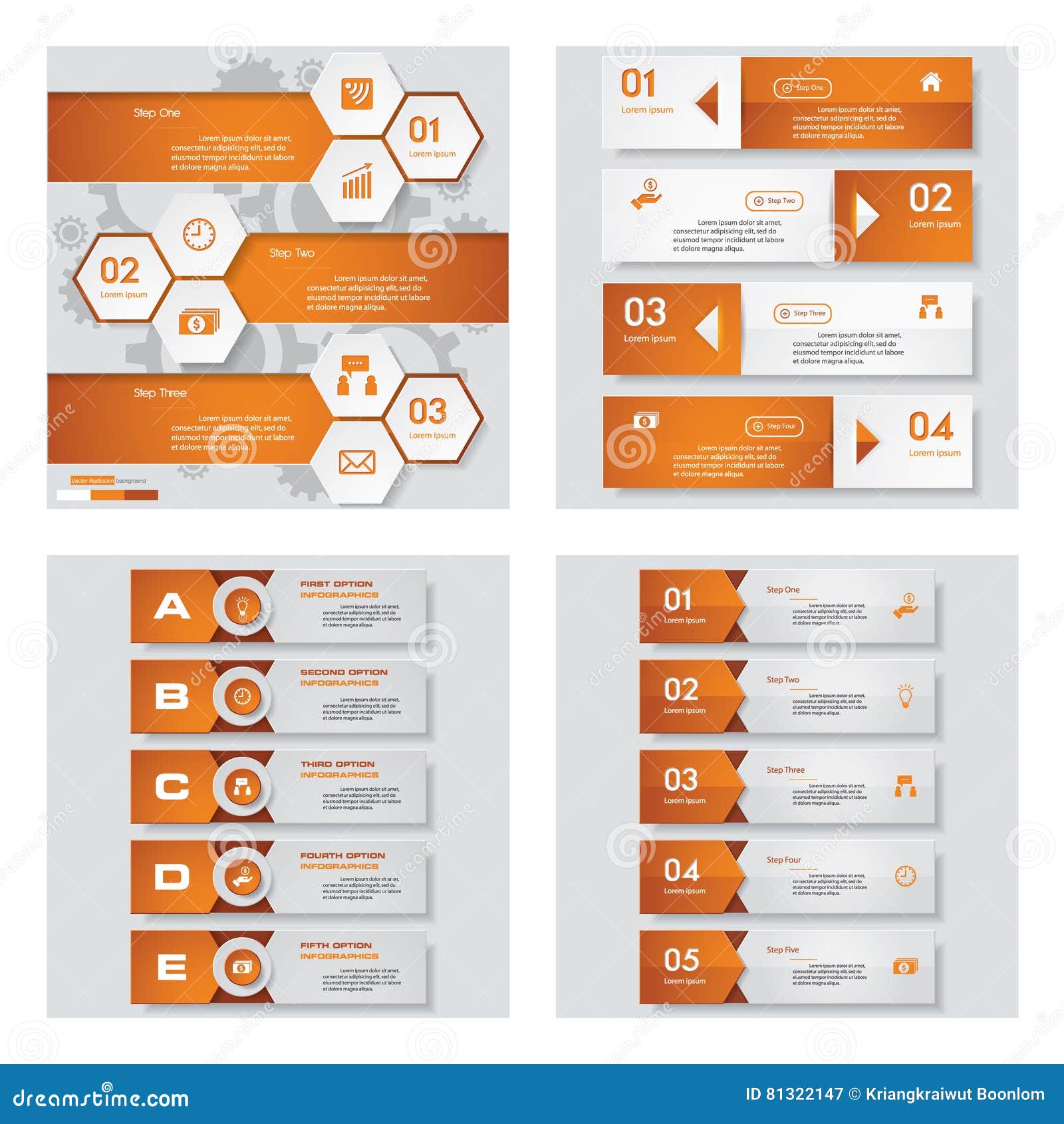 Collection of 4 Orange Color Template/graphic or Website Layout. Vector ...