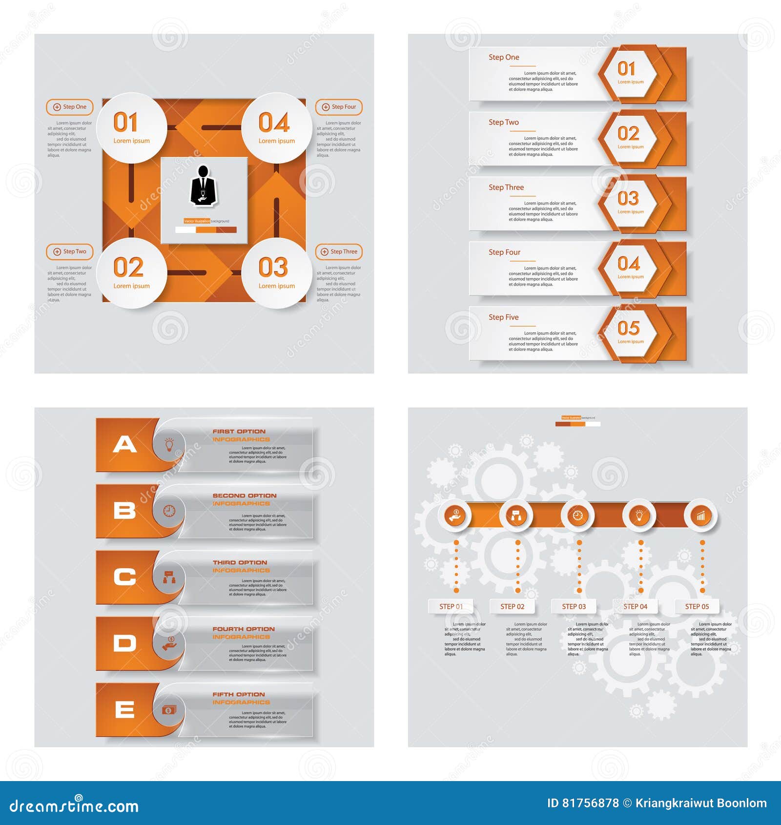 Collection of 4 Orange Color Template/graphic or Website Layout. Vector ...