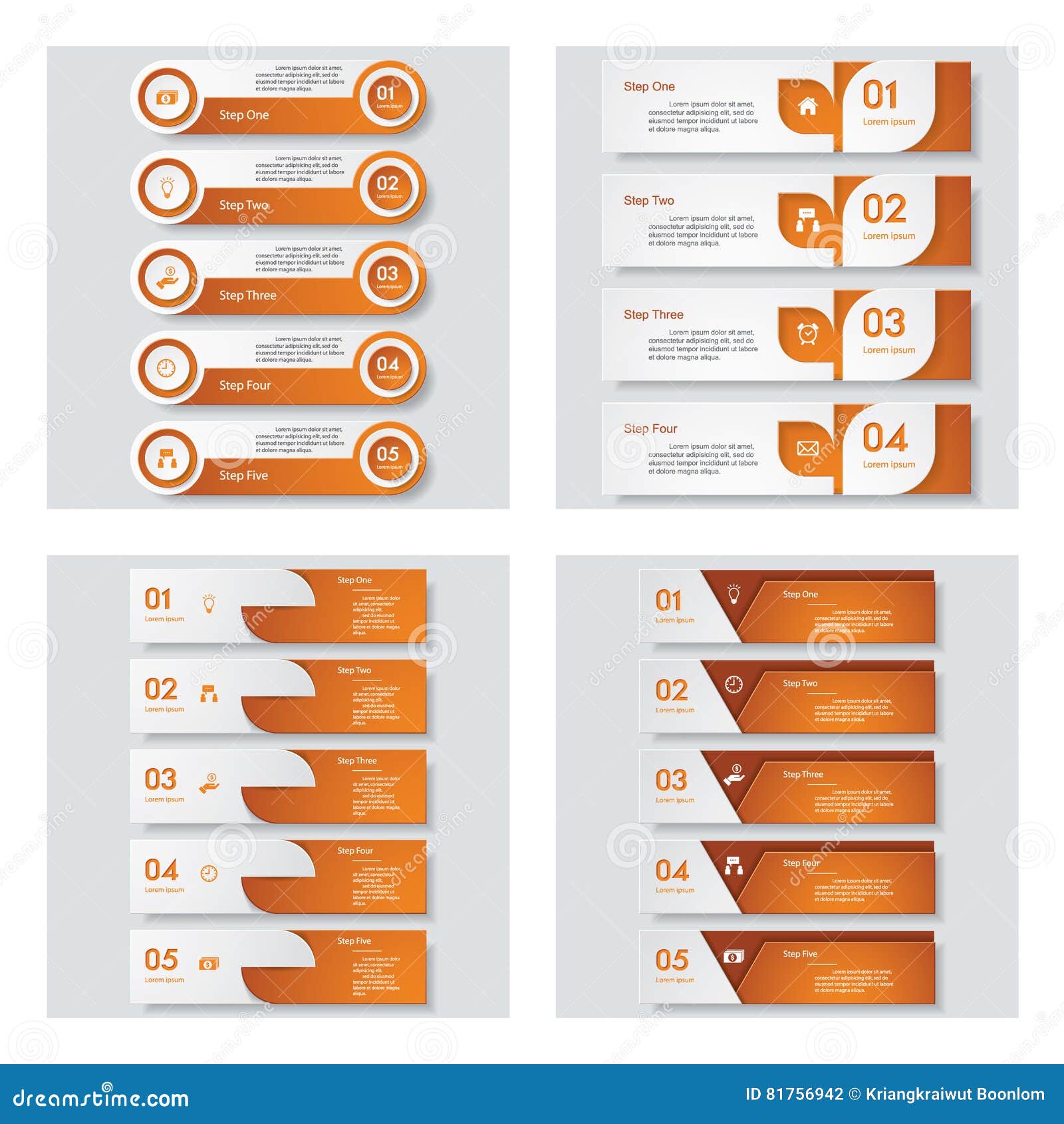 Collection of 4 Orange Color Template/graphic or Website Layout. Vector ...
