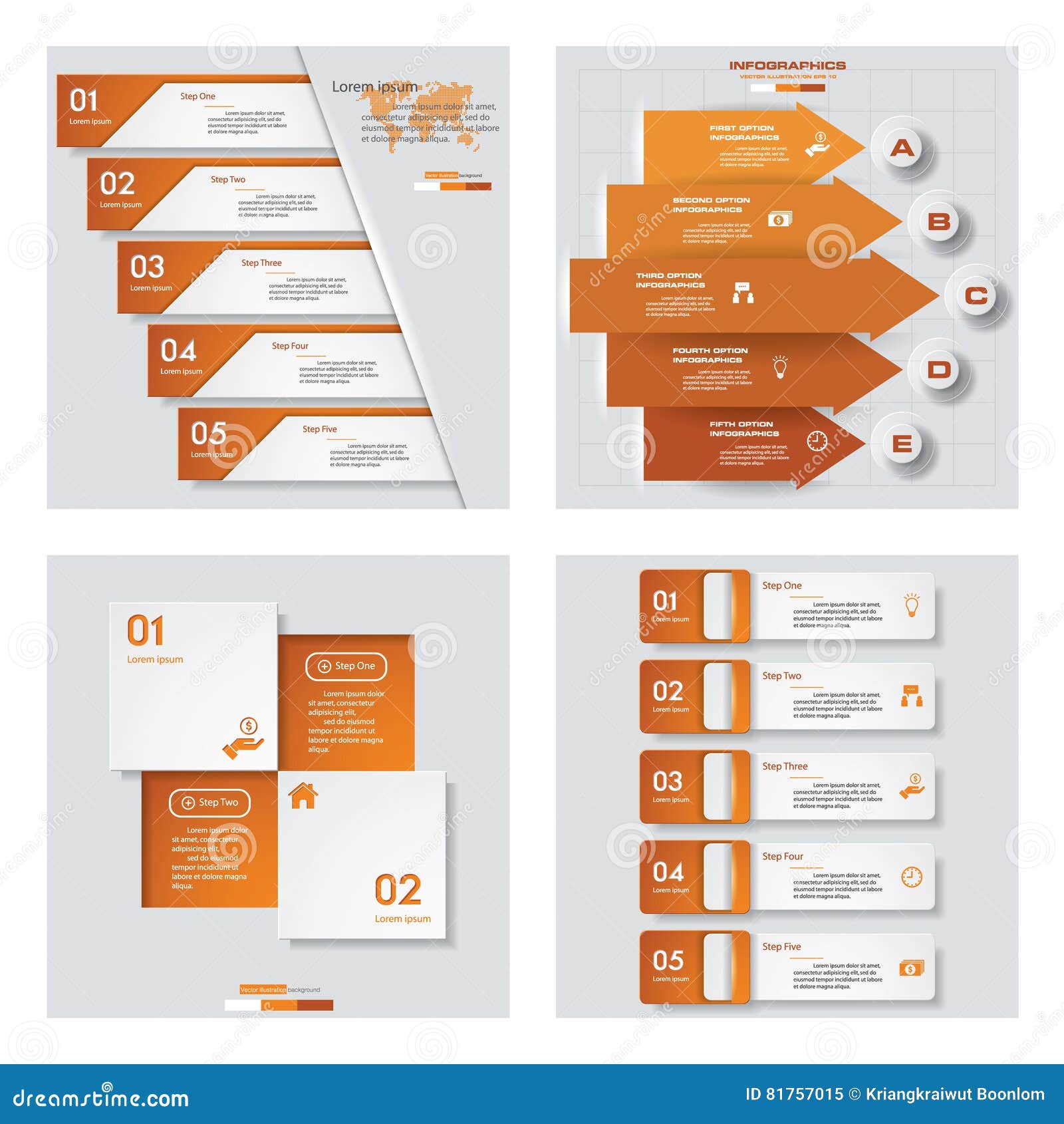 Collection of 4 Orange Color Template/graphic or Website Layout. Vector ...