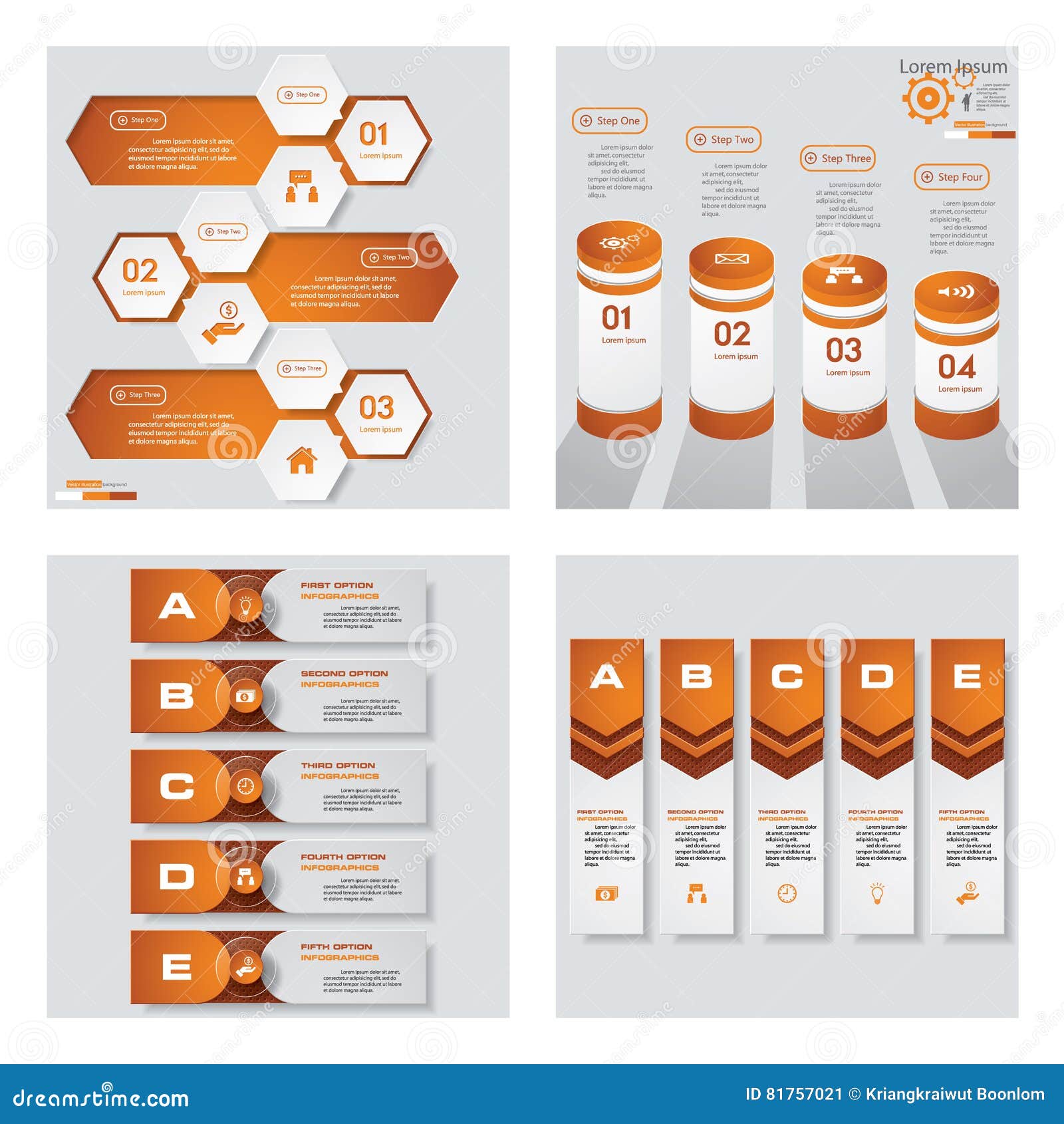 Collection of 4 Orange Color Template/graphic or Website Layout. Vector ...