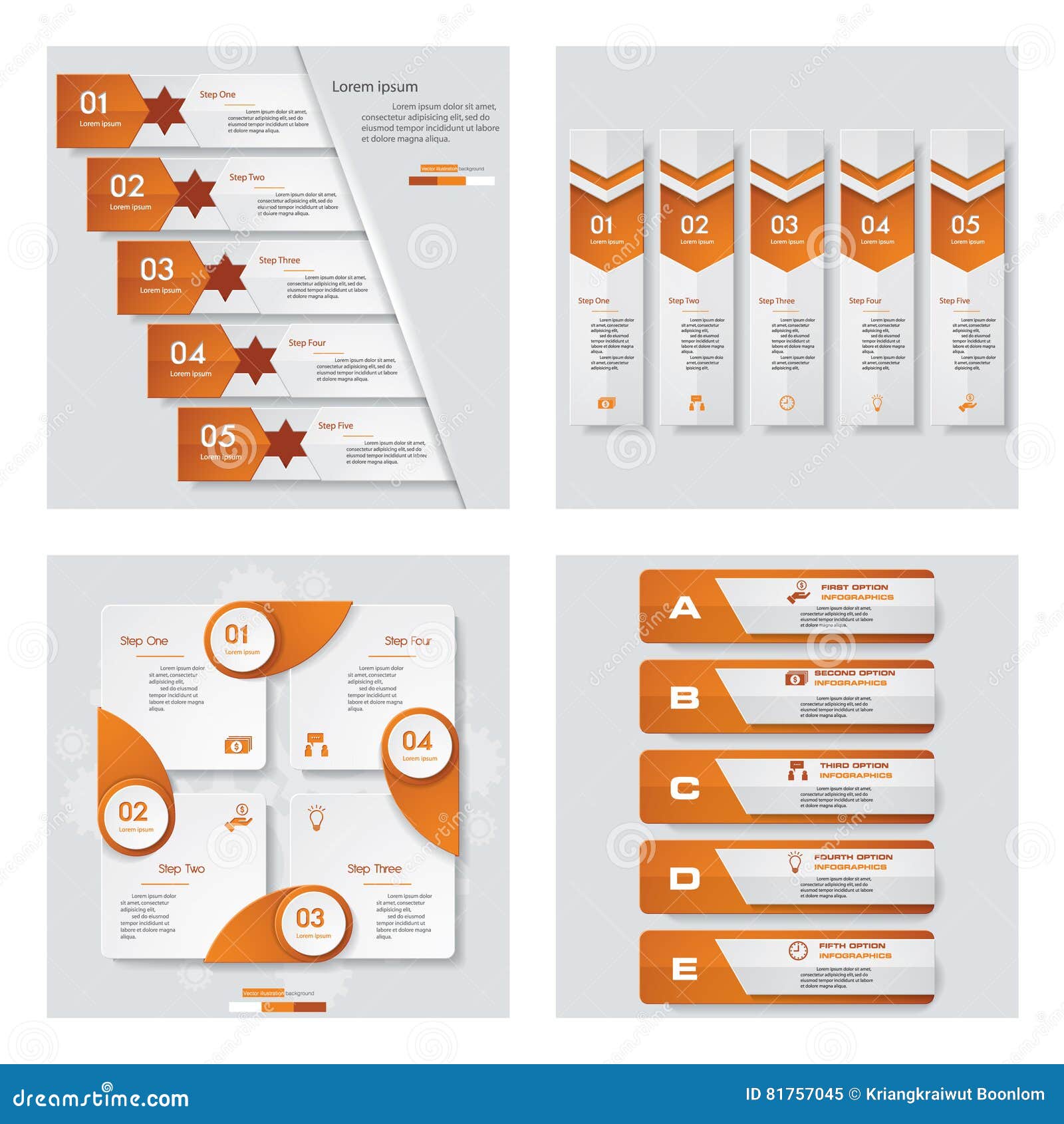 Collection of 4 Orange Color Template/graphic or Website Layout. Vector ...