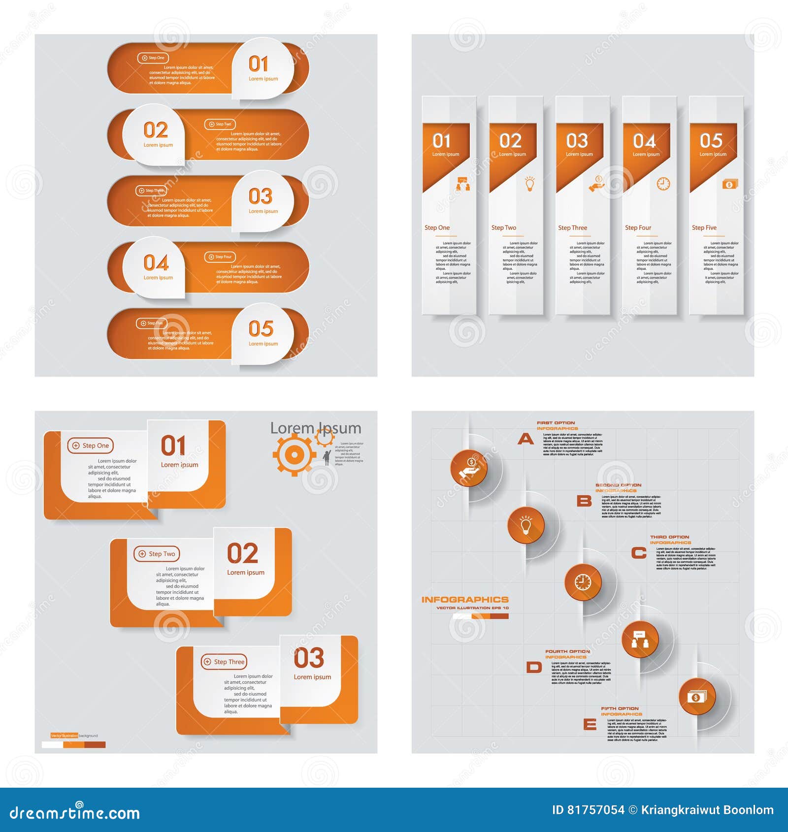 Collection of 4 Orange Color Template/graphic or Website Layout. Vector ...