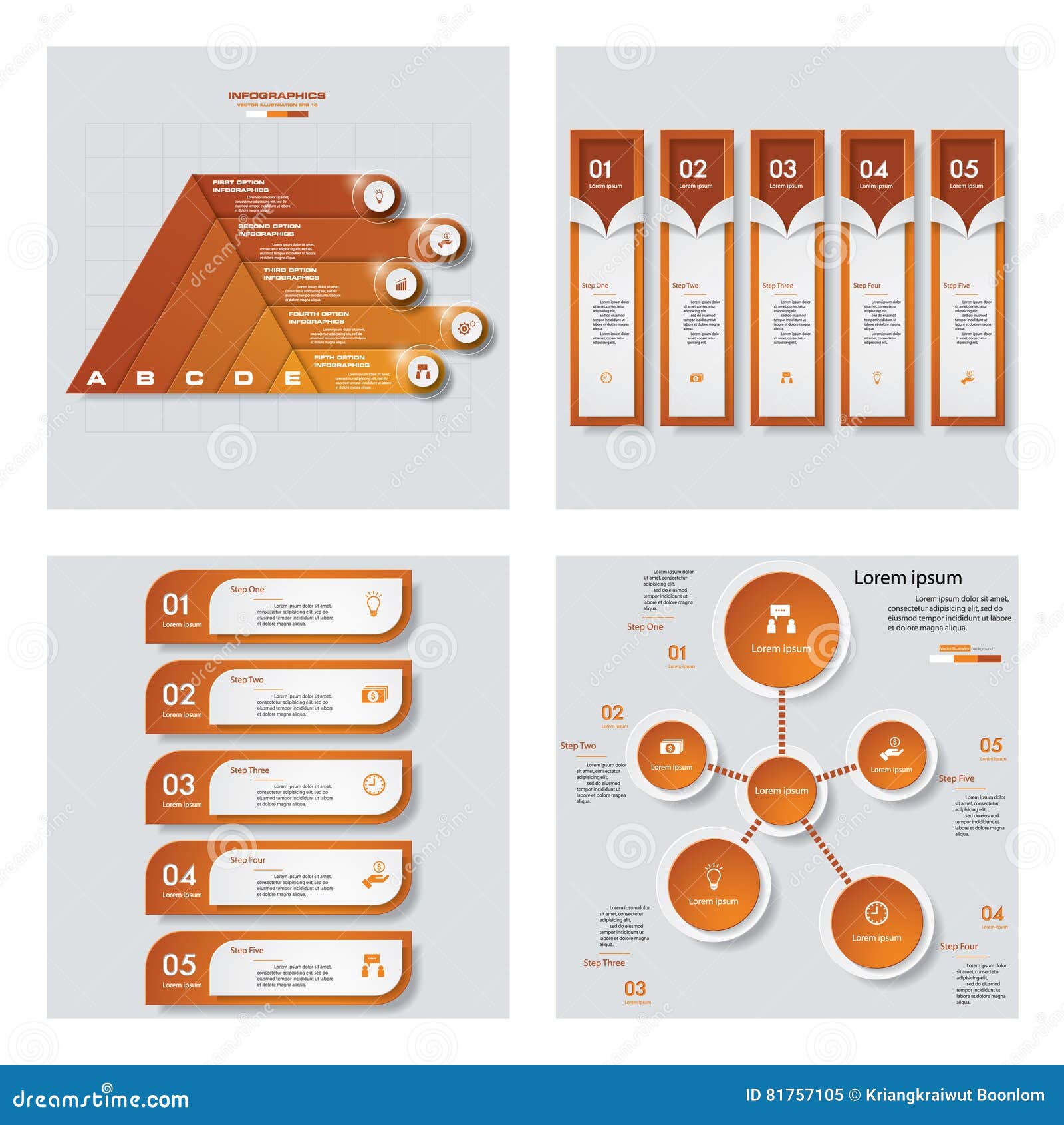 Collection of 4 Orange Color Template/graphic or Website Layout. Vector ...